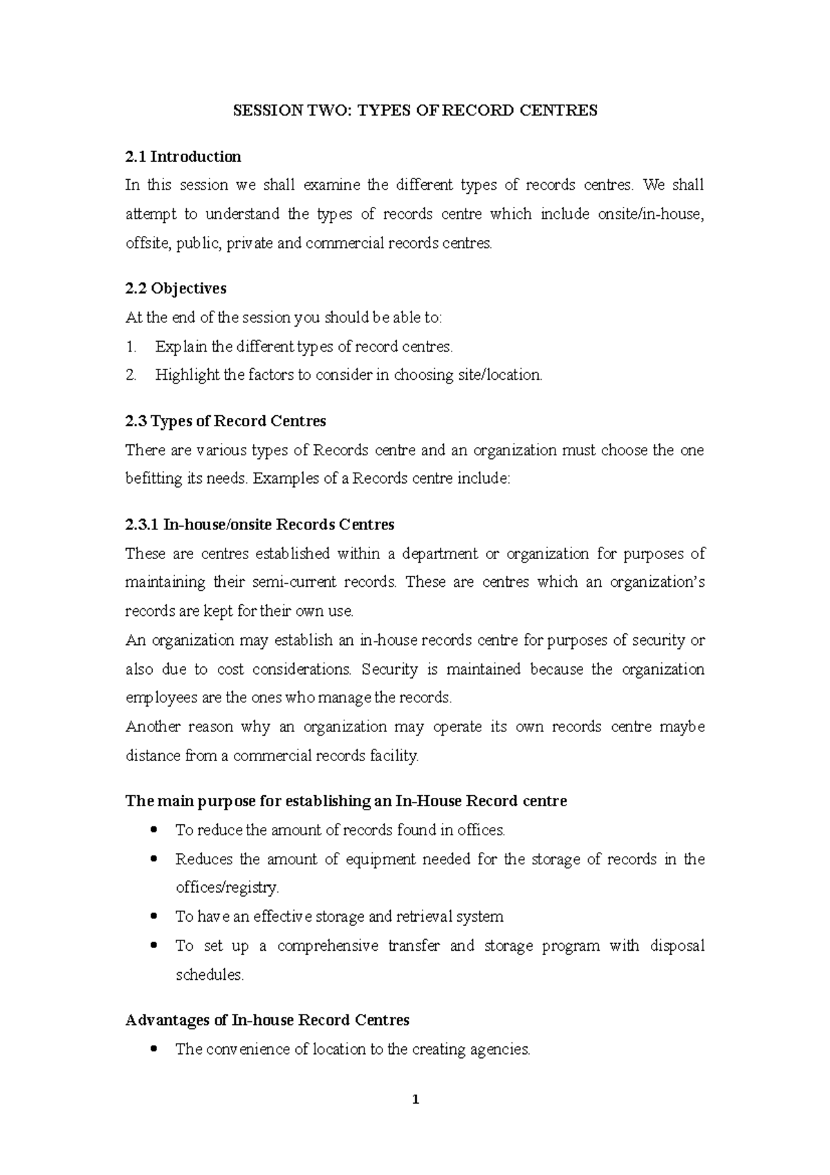 Session 2: Exploring Different Types of Record Centres - Studocu