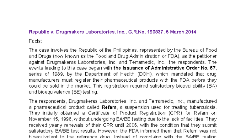 Republic v. Drugmakers Laboratories, Inc., G.R. No. 190837 Case ...