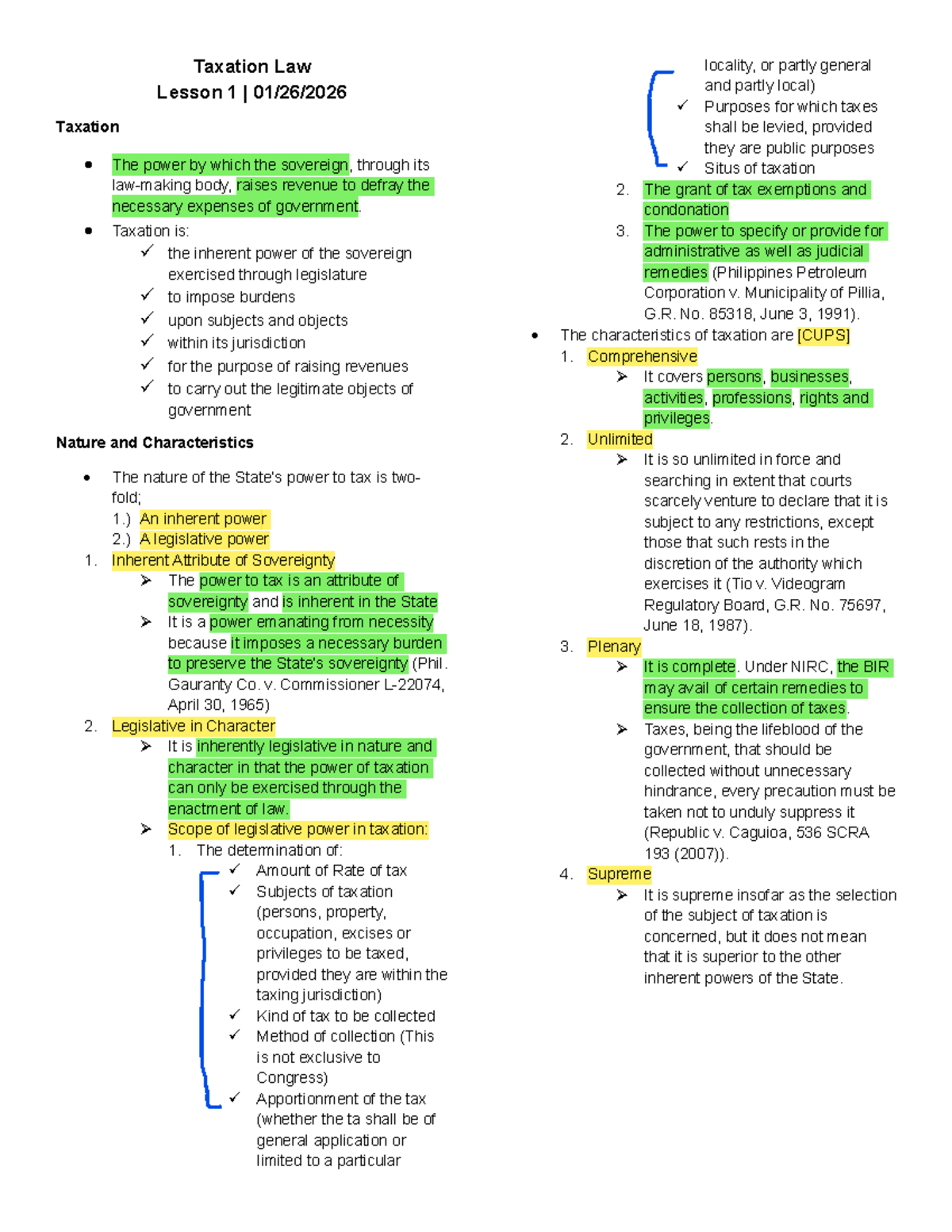 Taxation Law (Tax) Lesson 1: Nature and Characteristics of Taxation ...