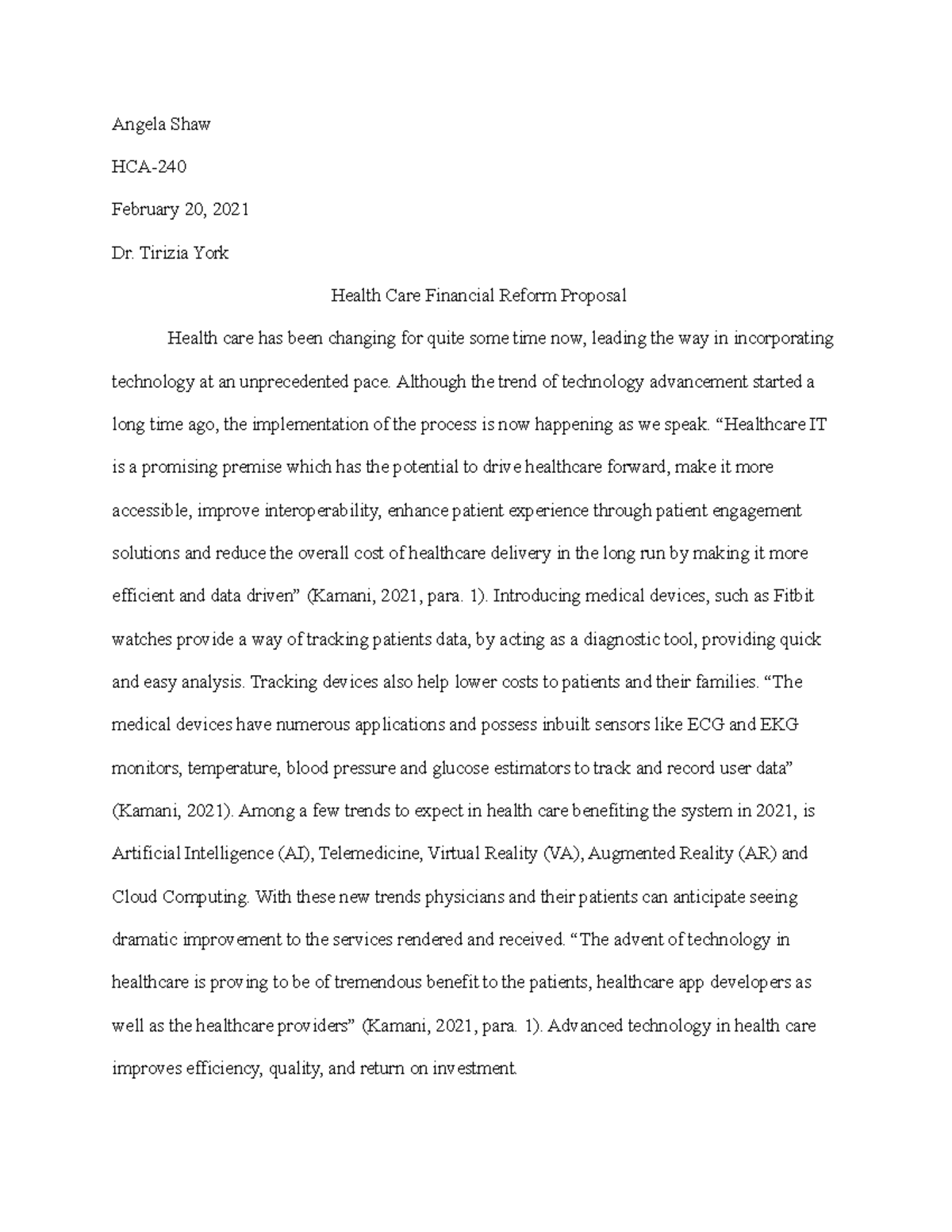 HCA- Financial Reform Proposal: Innovations Transforming Healthcare ...