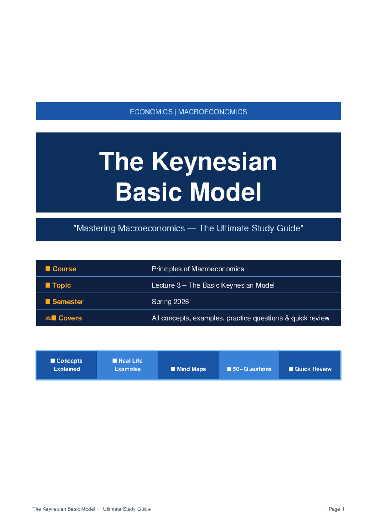 ECON 101: The Keynesian Basic Model Study Guide for Spring 2026 - Studocu