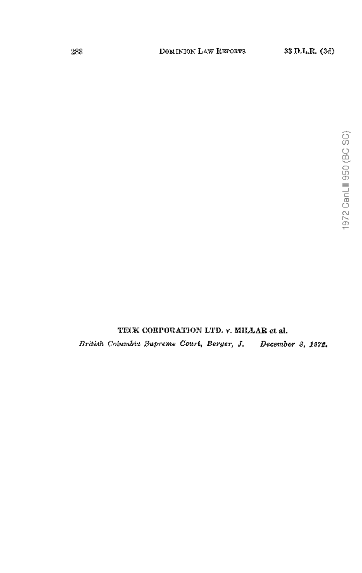 Teck Corp. Ltd. v. Millar et al. (1972) - BC Supreme Court Case ...