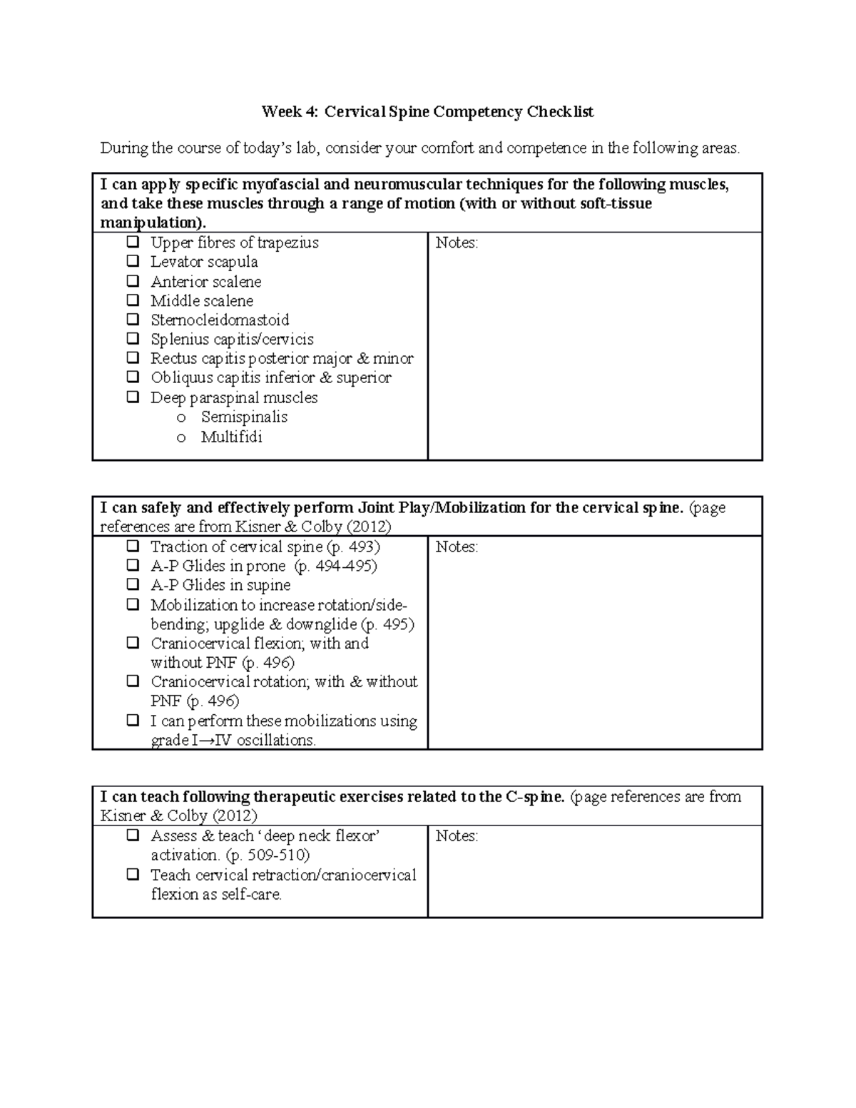 Week 4 Competency Checklist (cervical spine) - MSTH251 - Studocu
