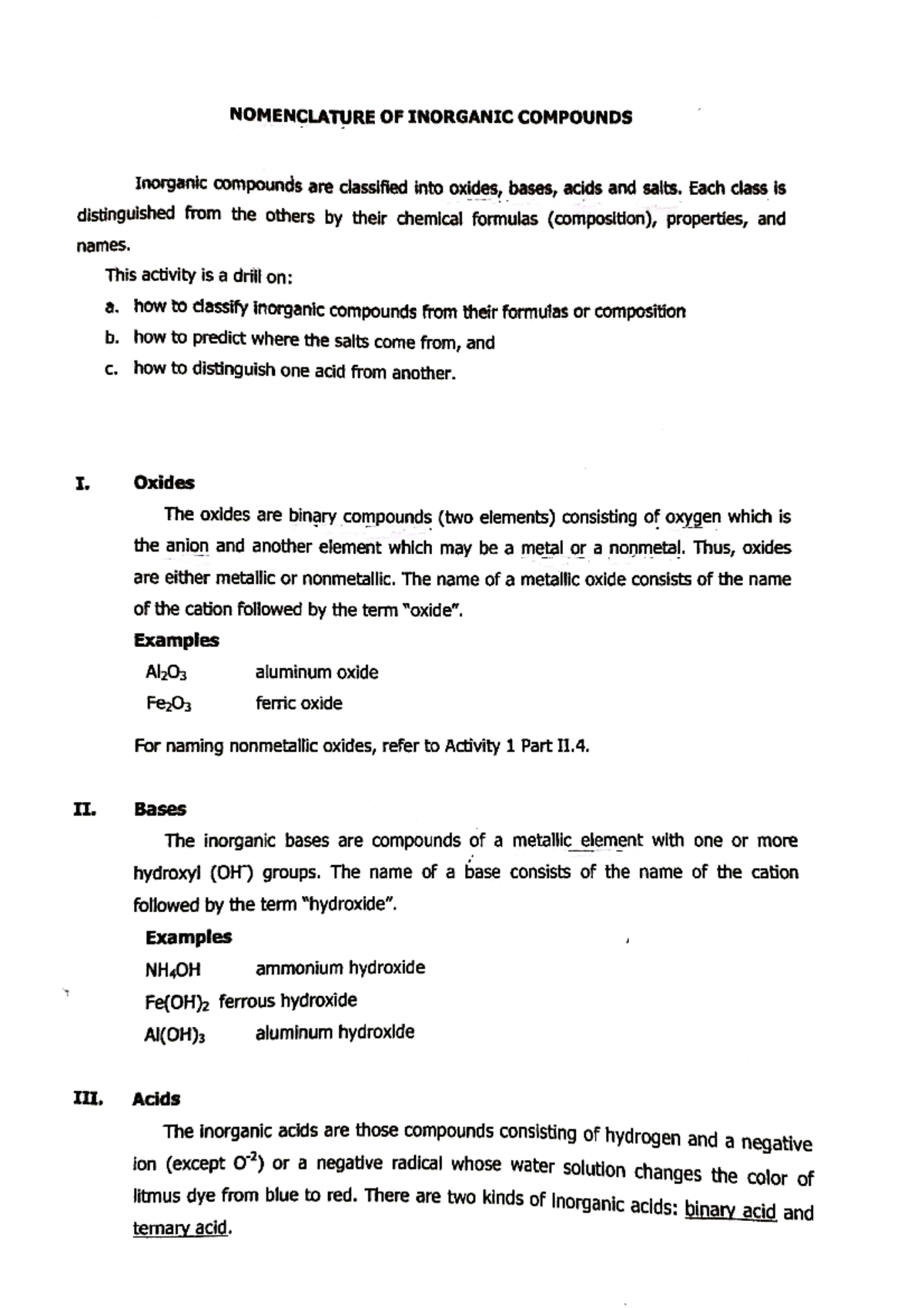 Naming OF Inorganic Compounds - NOMENCLATURE OF INORGANIC COMPOUNDS ...