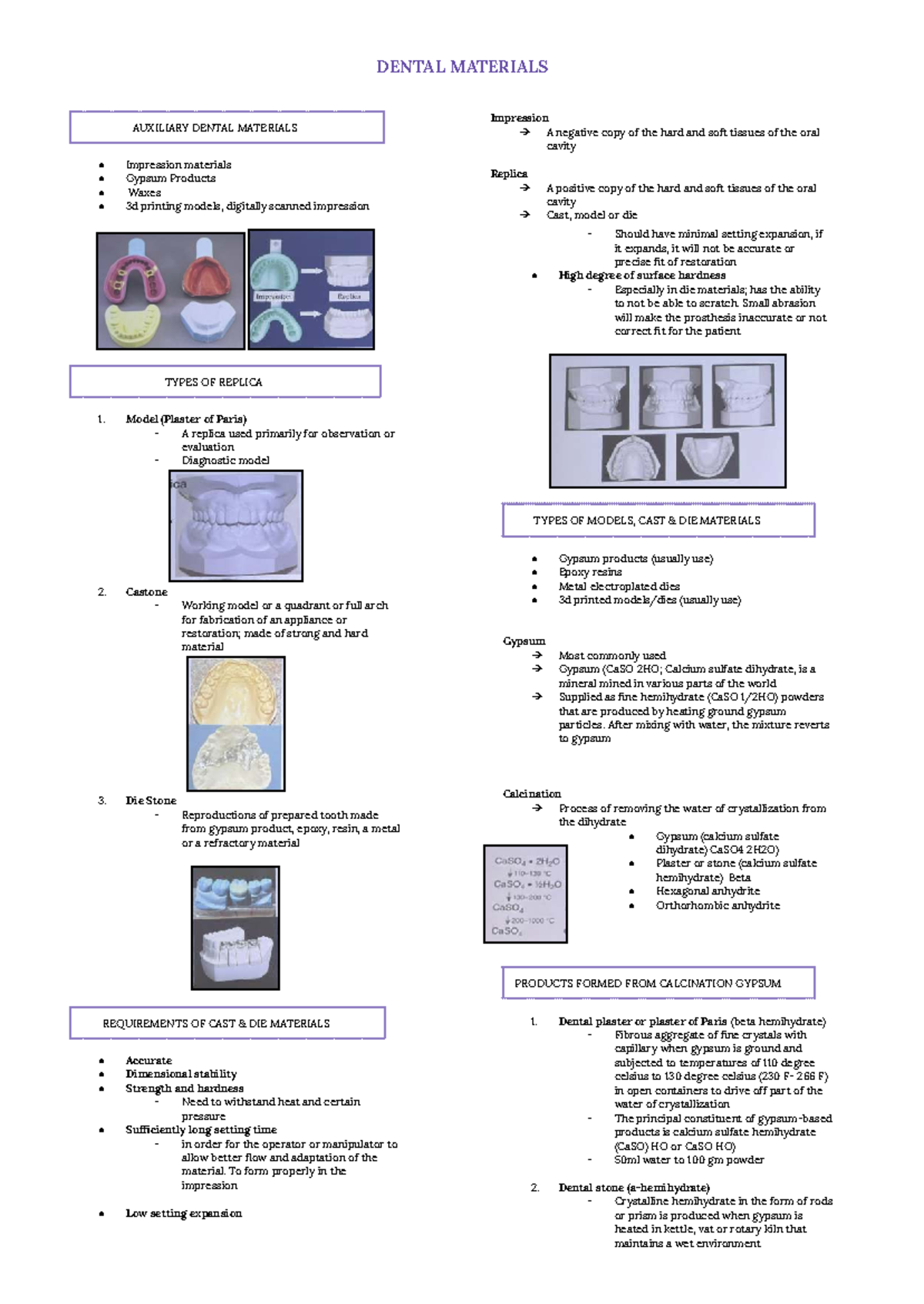 DENTAL MATERIALS (DENT 101) - Comprehensive Notes on Impression ...