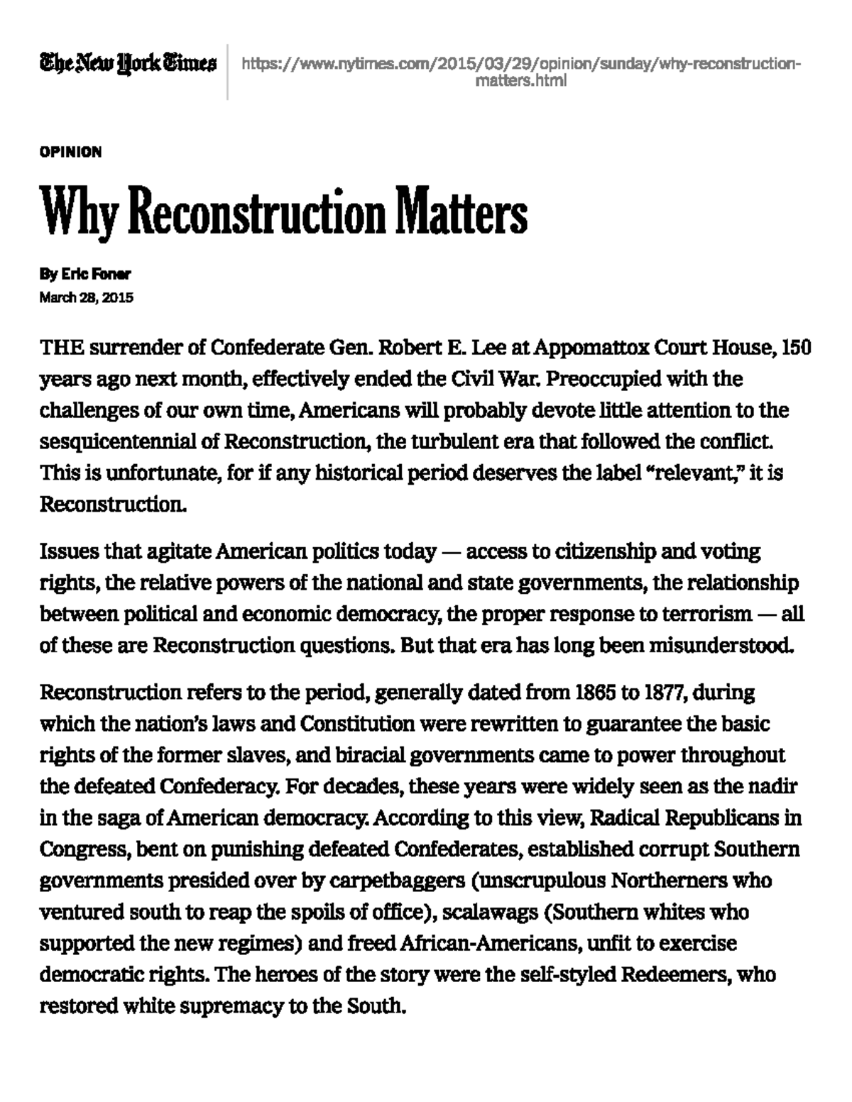 Why Reconstruction Matters - Robert E. Lee at Appomattox Court House ...