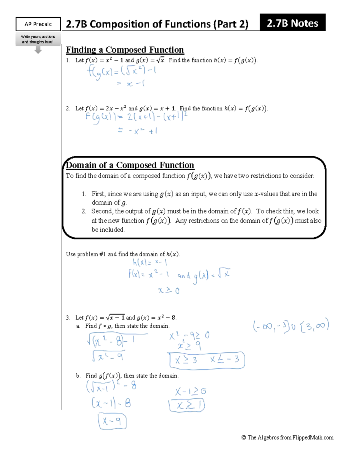 AP Precalc 2.7B Composition of Functions (Part 2) Notes & Practice ...