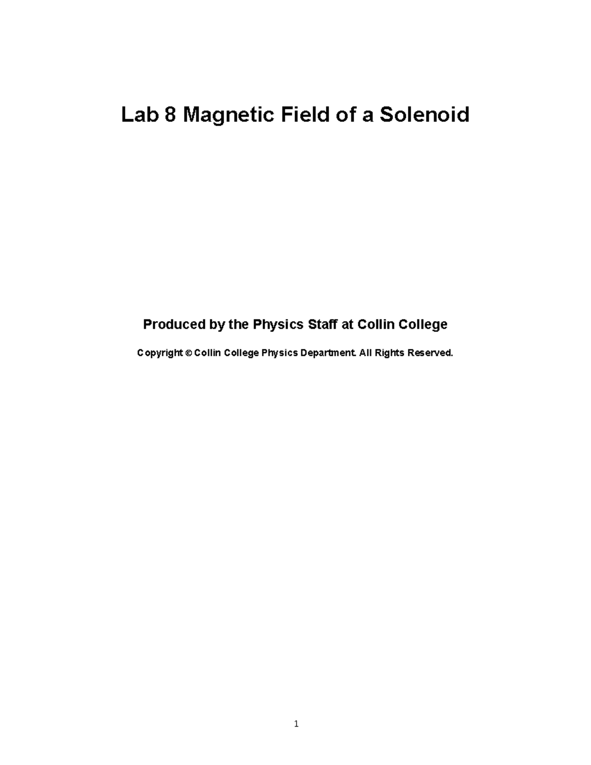 PHYS 2426 Lab 8: Exploring Magnetic Fields in Solenoids - Studocu