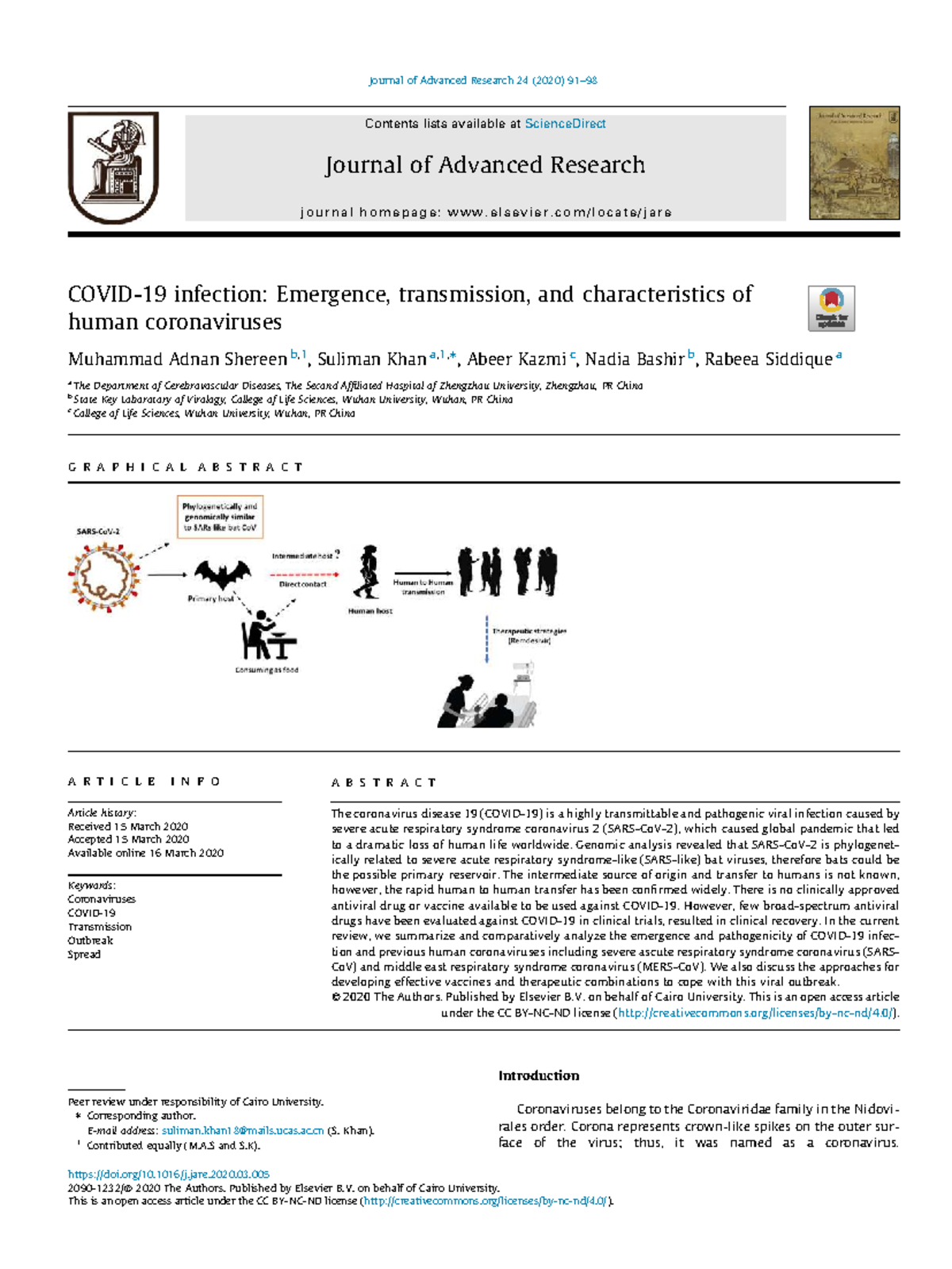 Emergence and Transmission of Human Coronaviruses: A Review - Studocu