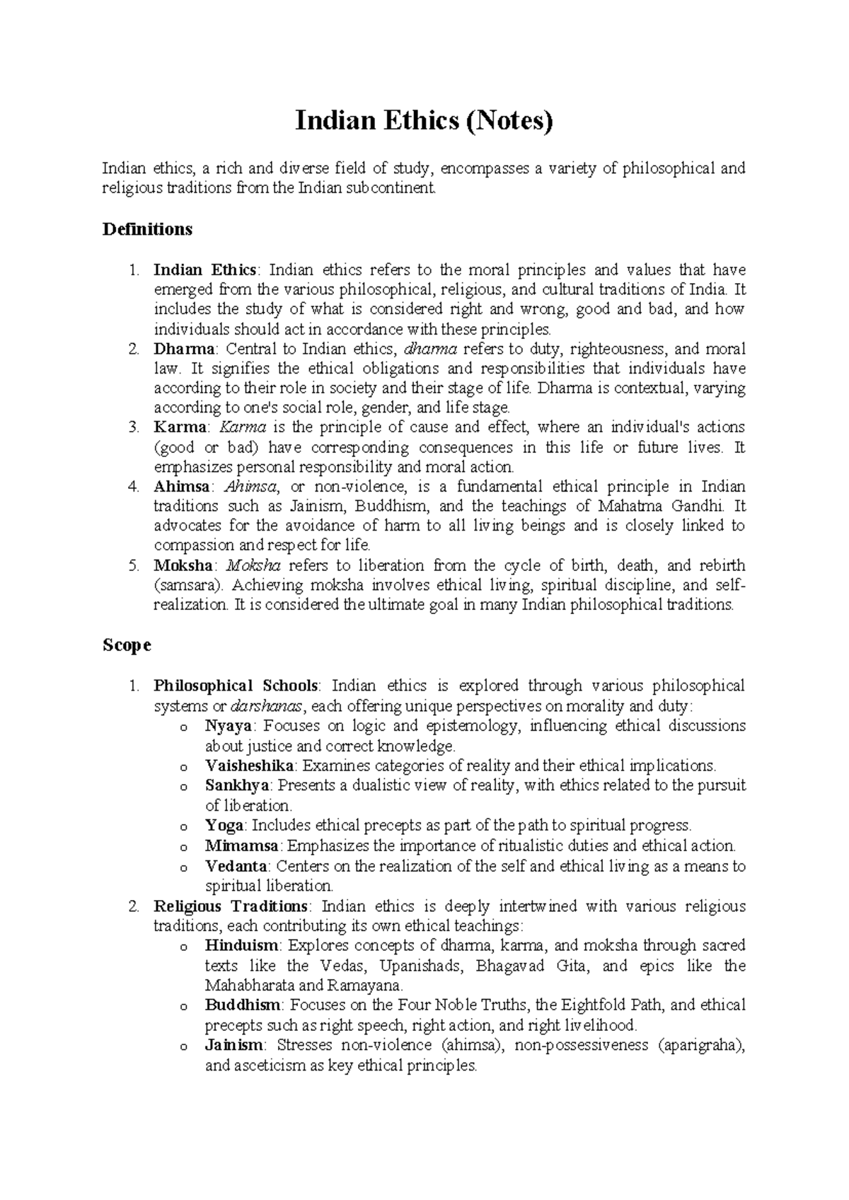 Indian Ethics (Notes): Exploring Moral Principles and Philosophical ...