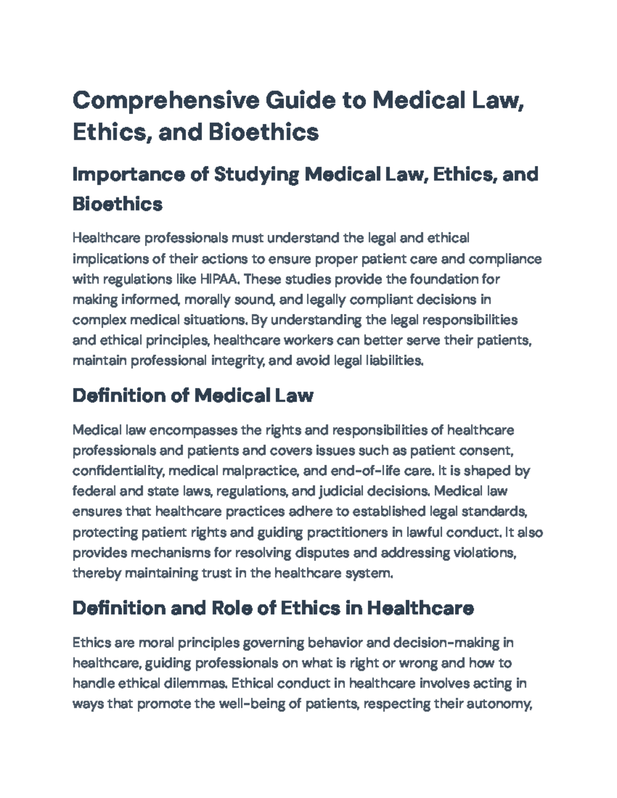 Comprehensive Overview of Medical Law, Ethics, and Bioethics - Studocu