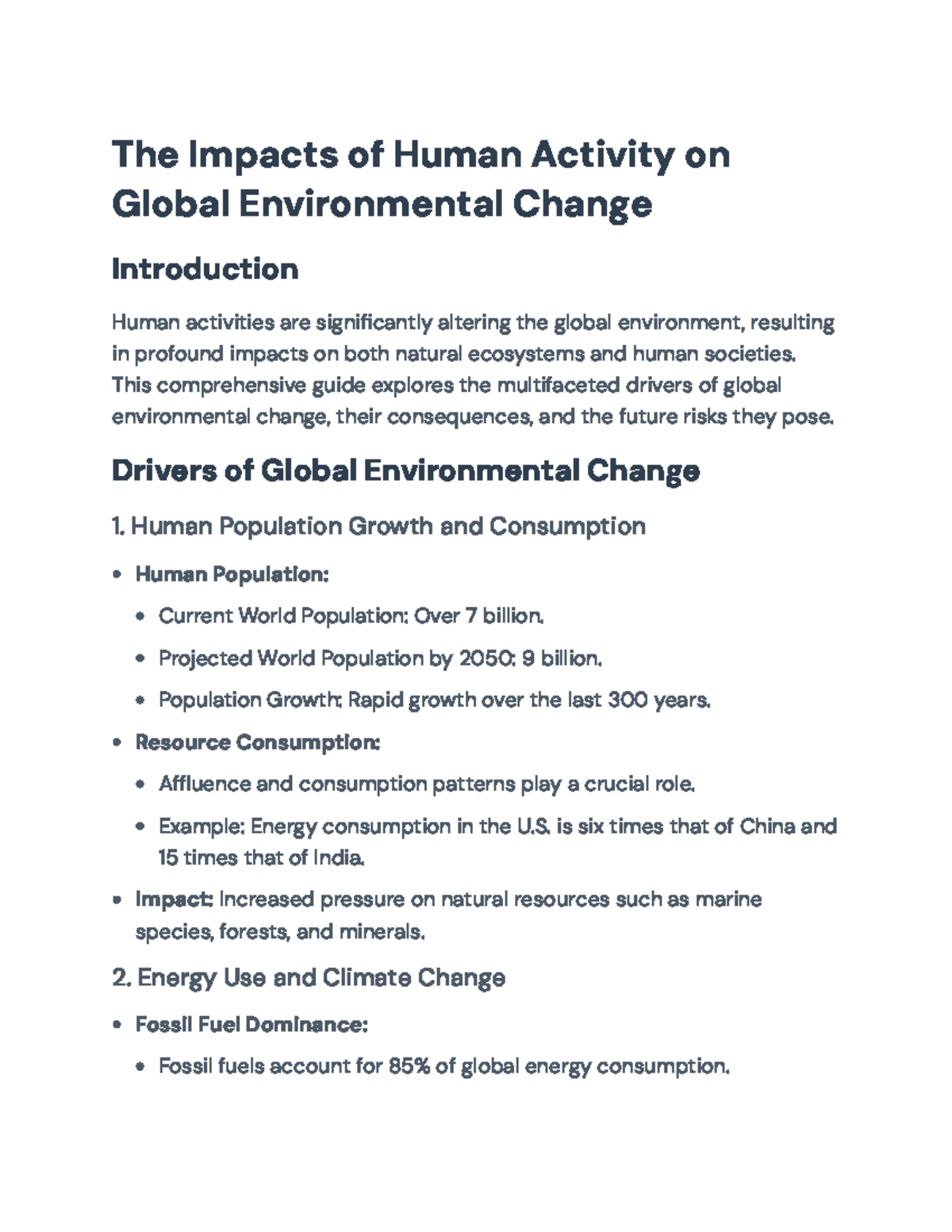 Global Environmental Change: Impacts of Human Activity and Risk - Studocu