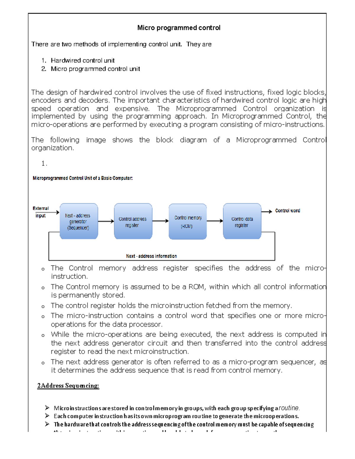 Module 4 COA - Micro programmed control There are two methods of ...