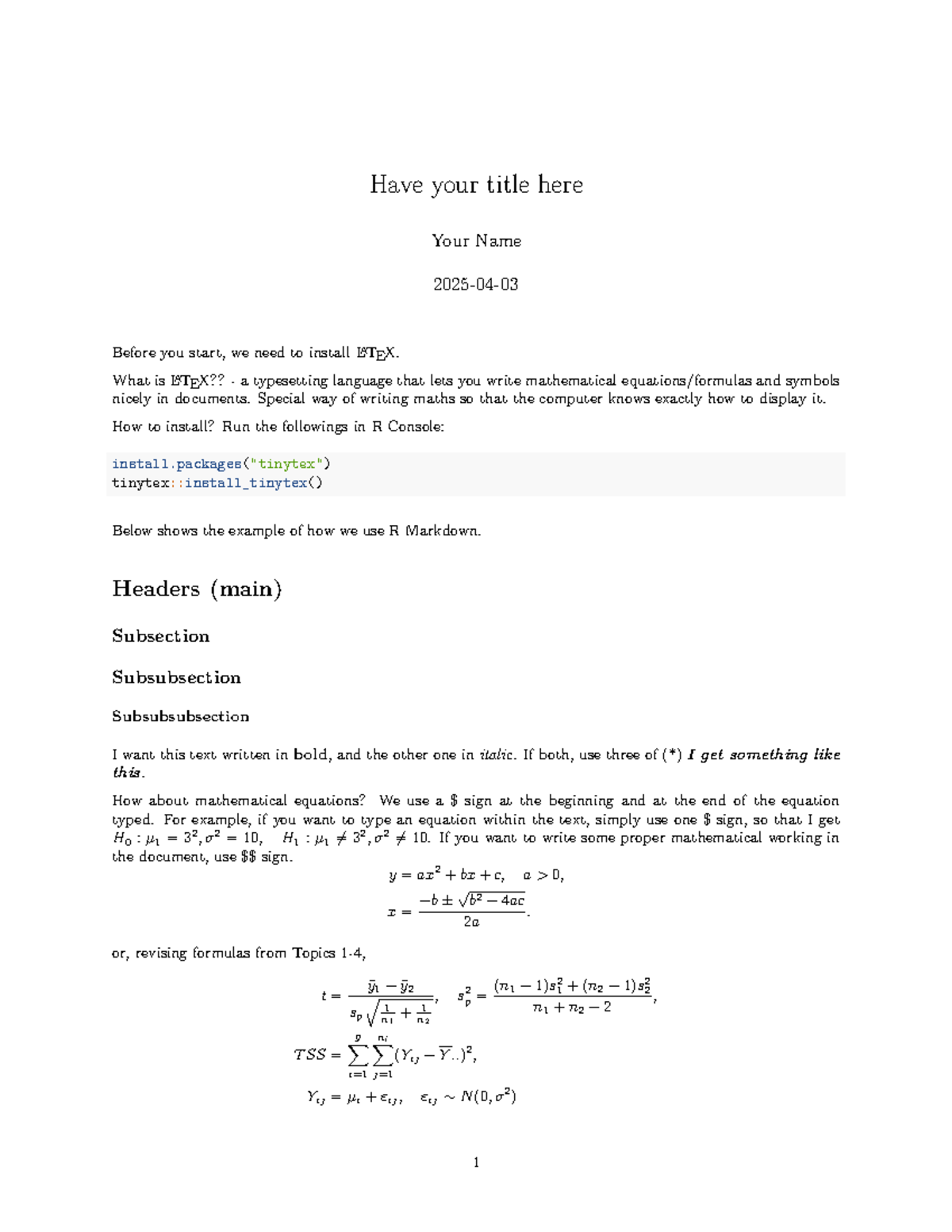RMarkdown Example: Installing and Using LaTeX in R - Studocu