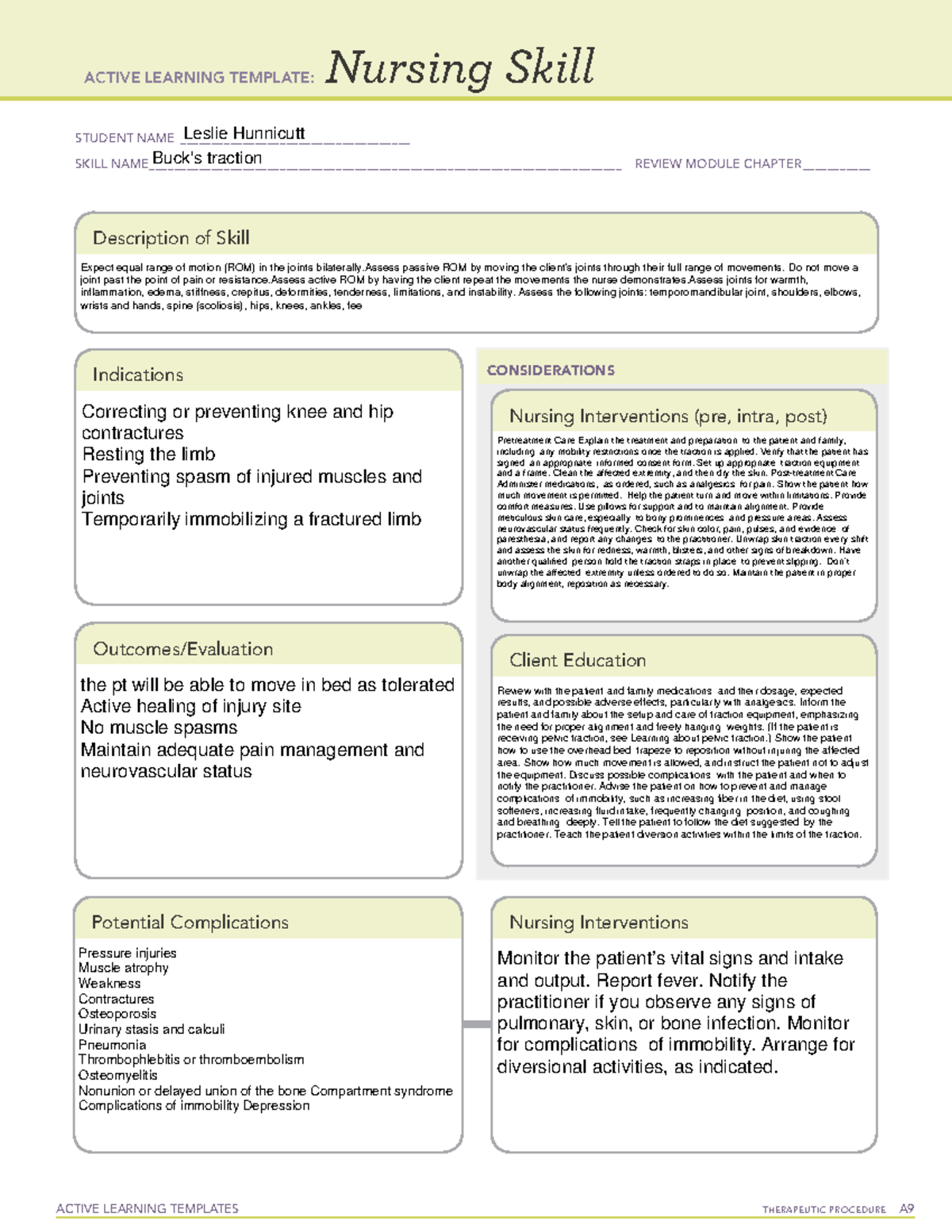 Nursing Skill Active Learning Template - Buck's Traction ALT - Studocu