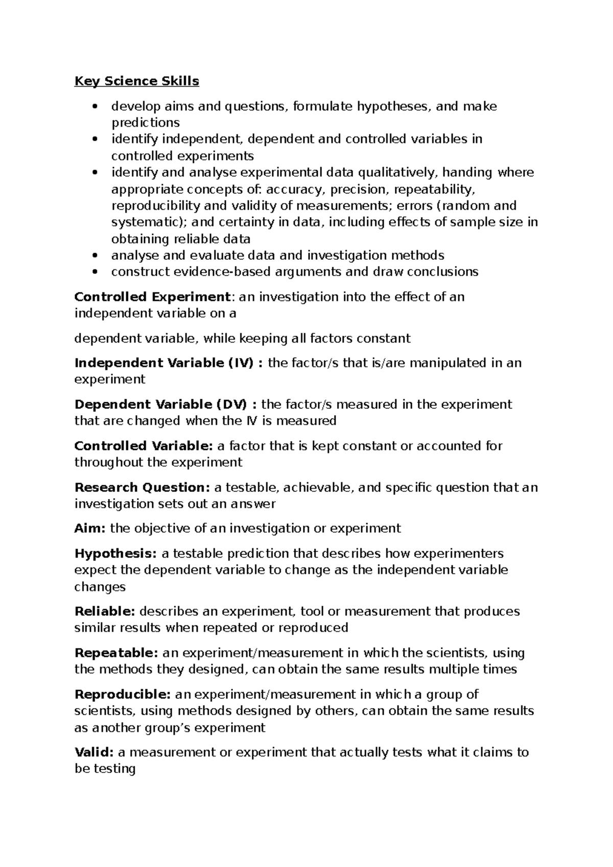 Key Science Skills in Biology: Hypotheses, Variables, and Data Analysis ...