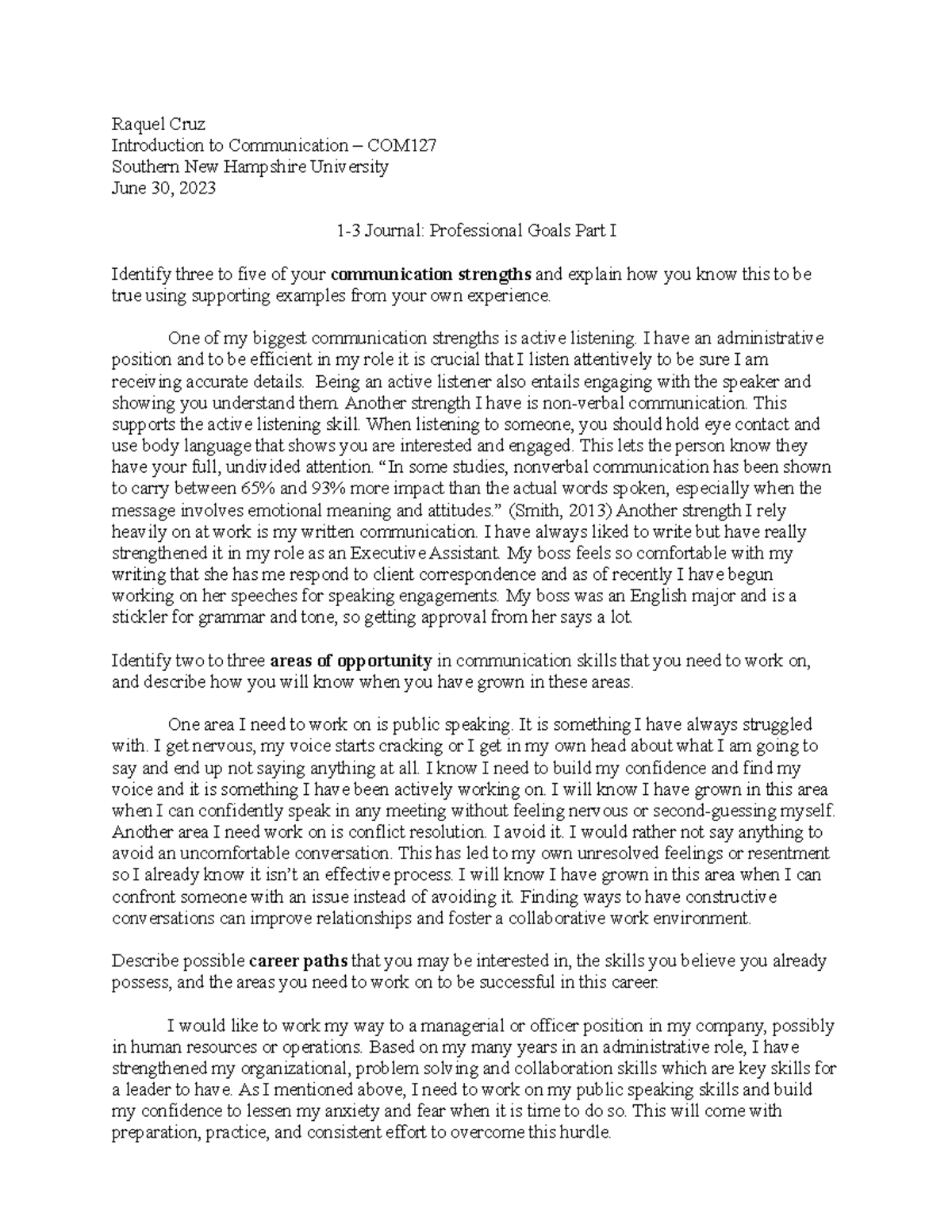 1-3 Journal: Exploring My Professional Communication Goals - Studocu