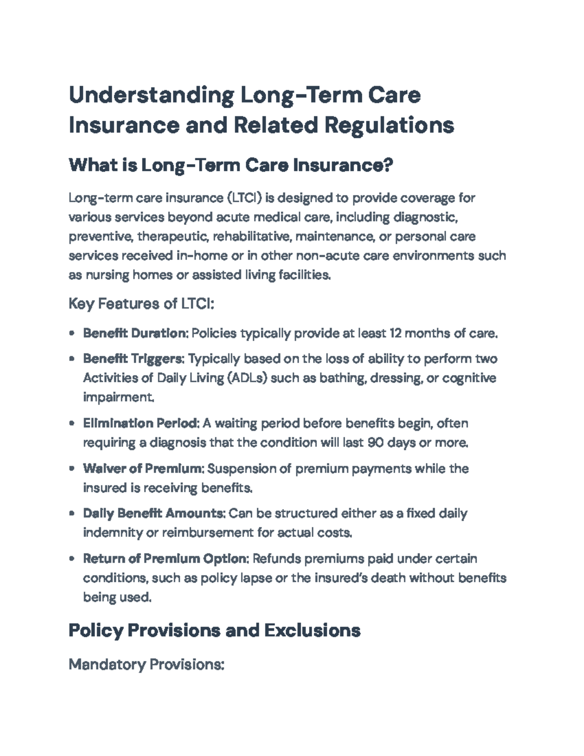 Understanding Long-Term Care Insurance and Related Regulations - Key ...