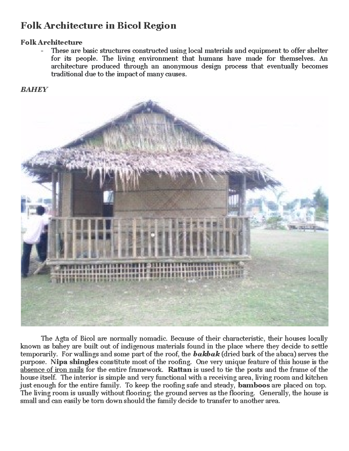 Folk Architecture in Bicol: Exploring Bahey and Butukan Designs - Studocu