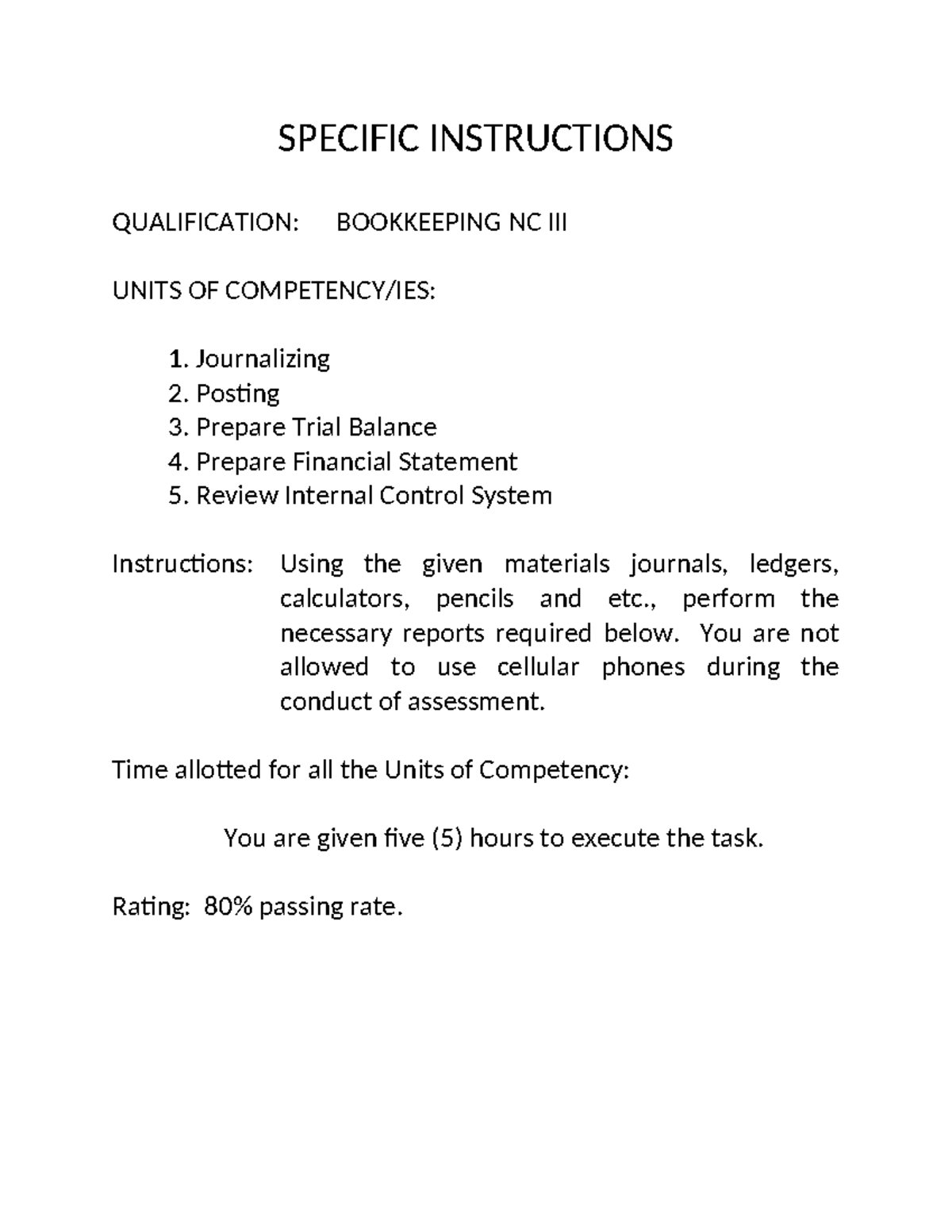 Institutional Assessment: Bookkeeping NC Units Instructions - Studocu