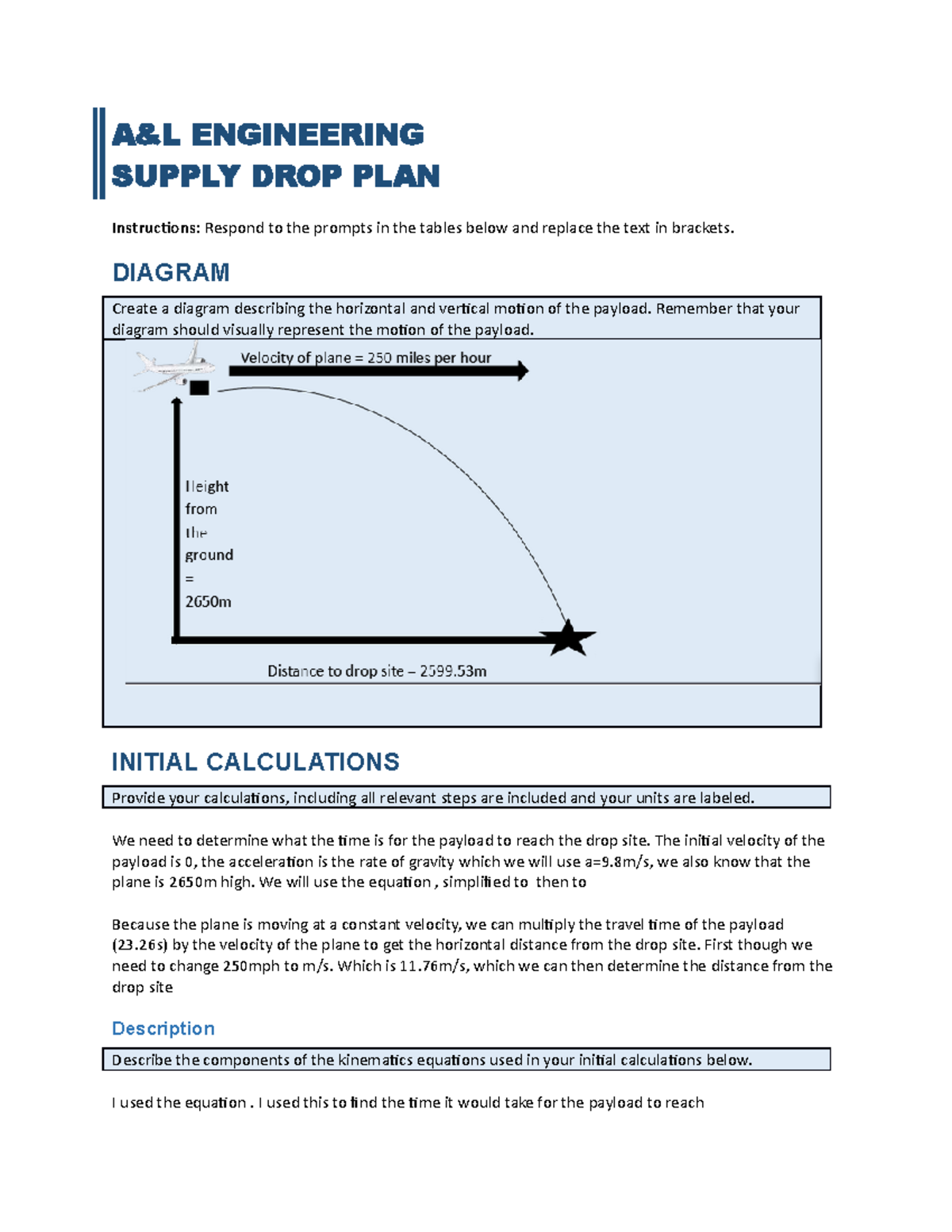 A&L ENG 101: Project One Supply Drop Plan and Scenarios Analysis - Studocu