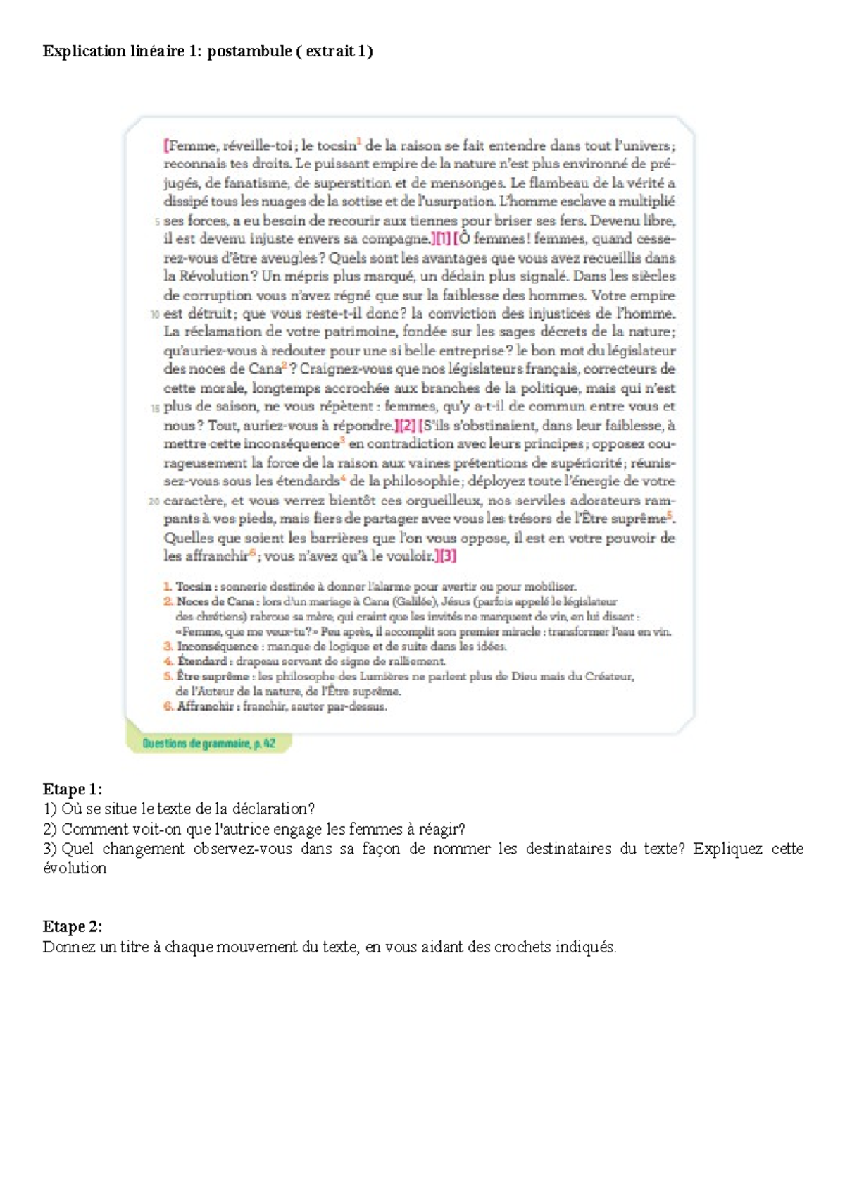 Feminisme post ambule part 1 - Explication linéaire 1: postambule ...