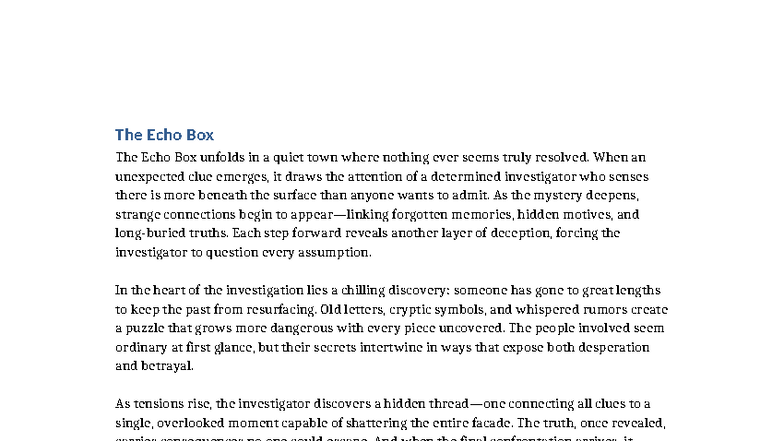 The Echo Box: Unraveling Secrets in a Quiet Town - Studocu