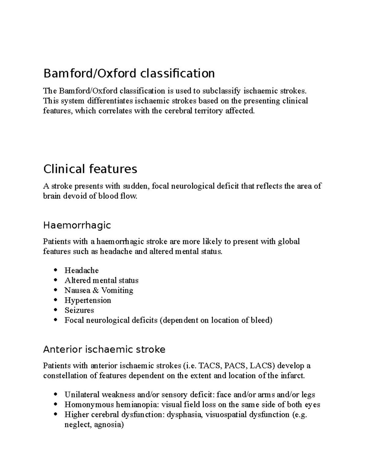 Bamford classification of stroke - Bamford/Oxford classification The ...