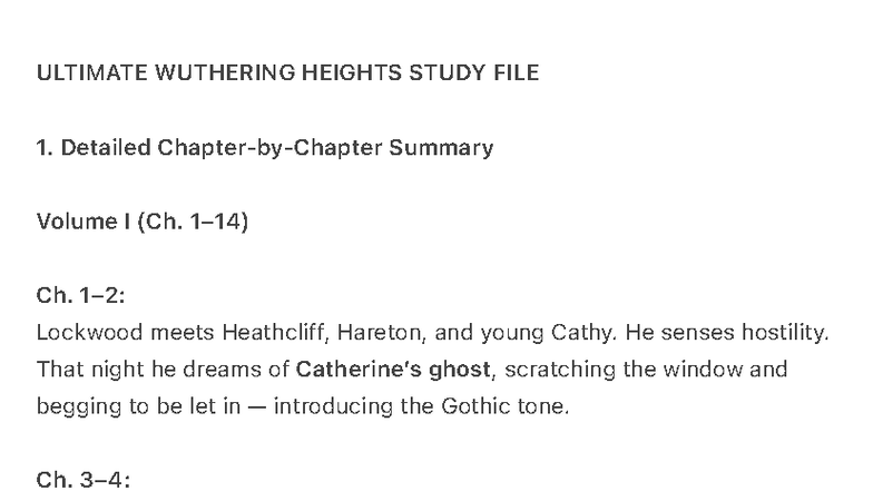 WUTHERING HEIGHTS STUDY GUIDE: DETAILED SUMMARY & ANALYSIS - Studocu