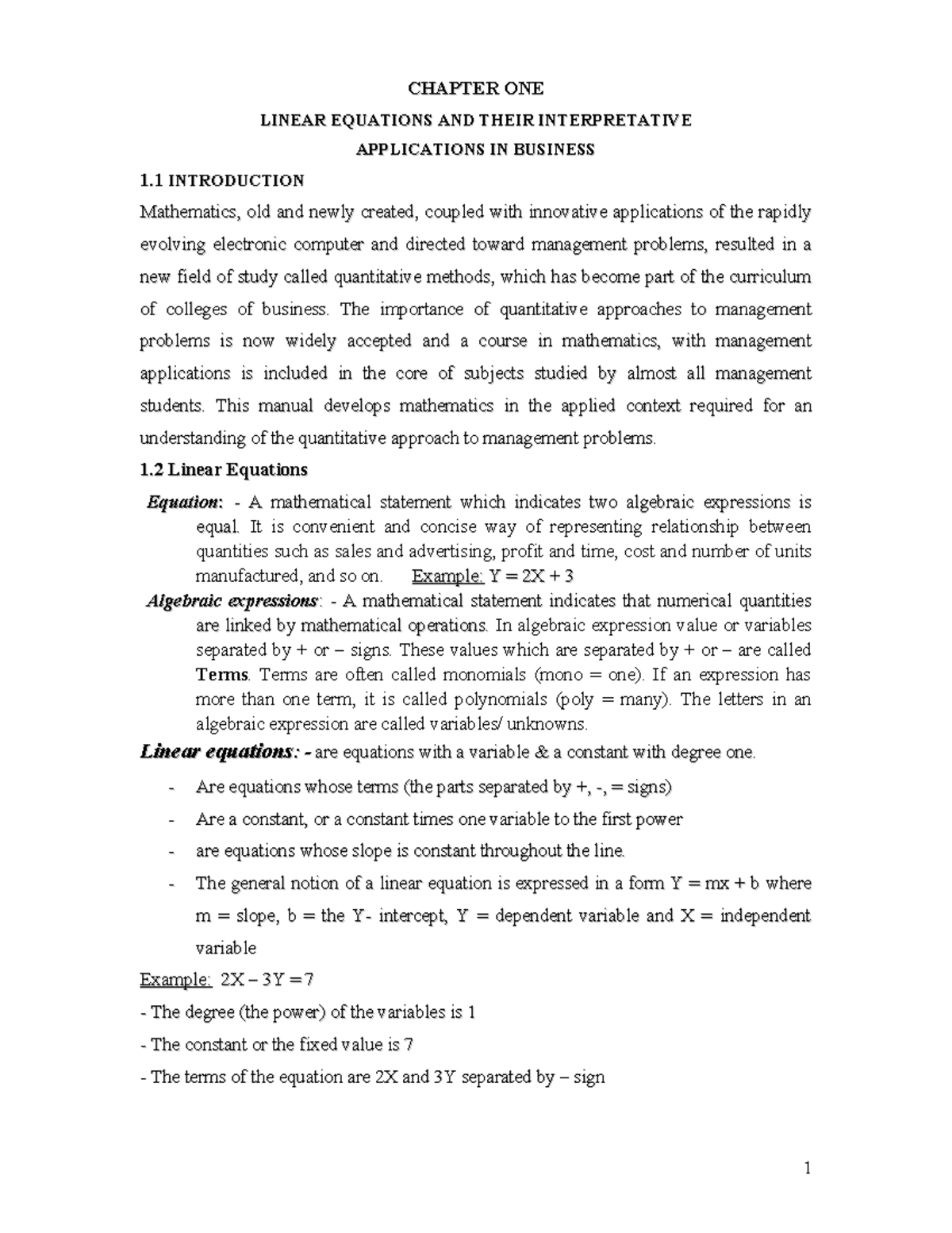 Ch-1 linear equation - this is a note studennt should have - CHAPTER ...