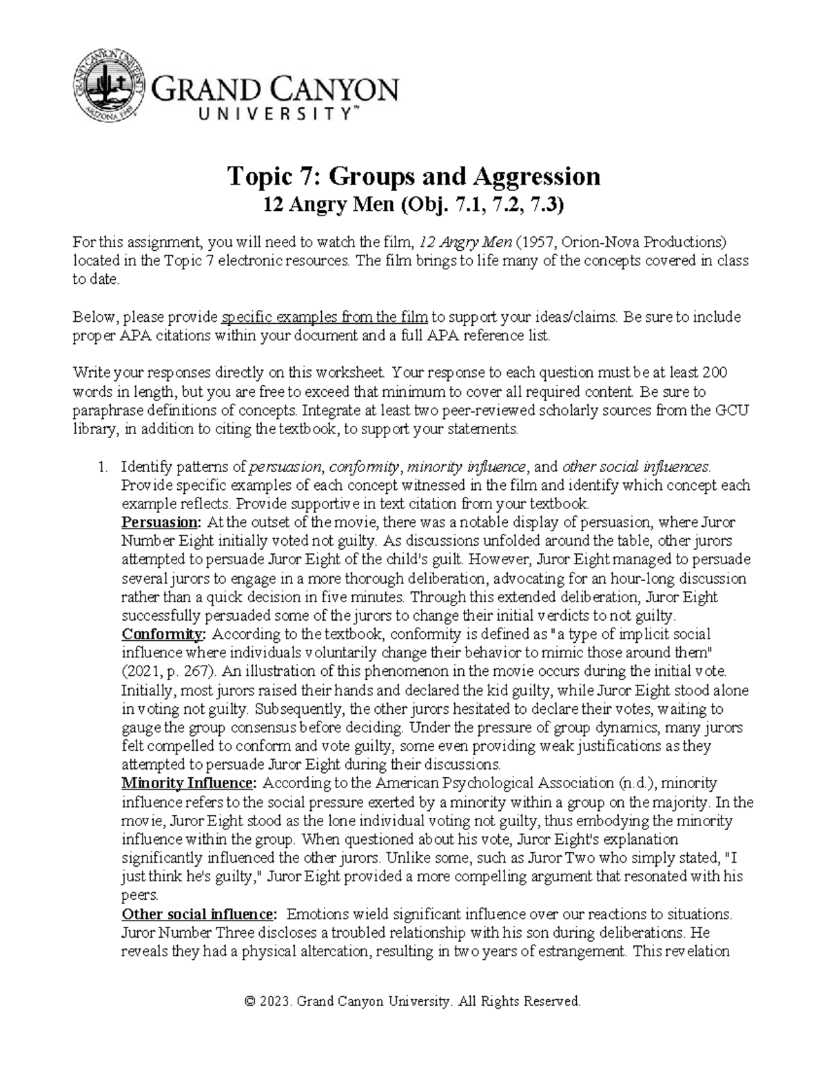 12 Angry Men Assignment: Analyzing Group Dynamics and Bias - Studocu