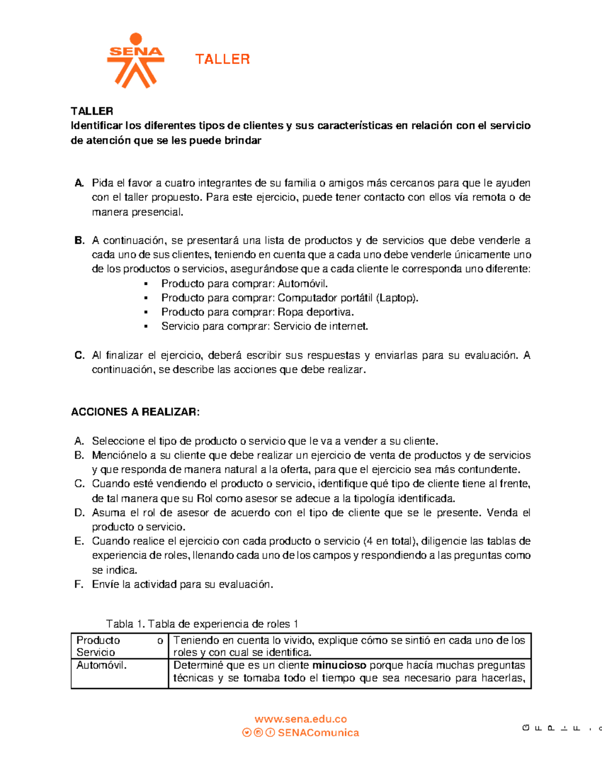 TALLER TALLER sobre Tipos de Clientes y Estrategias de Venta - Studocu