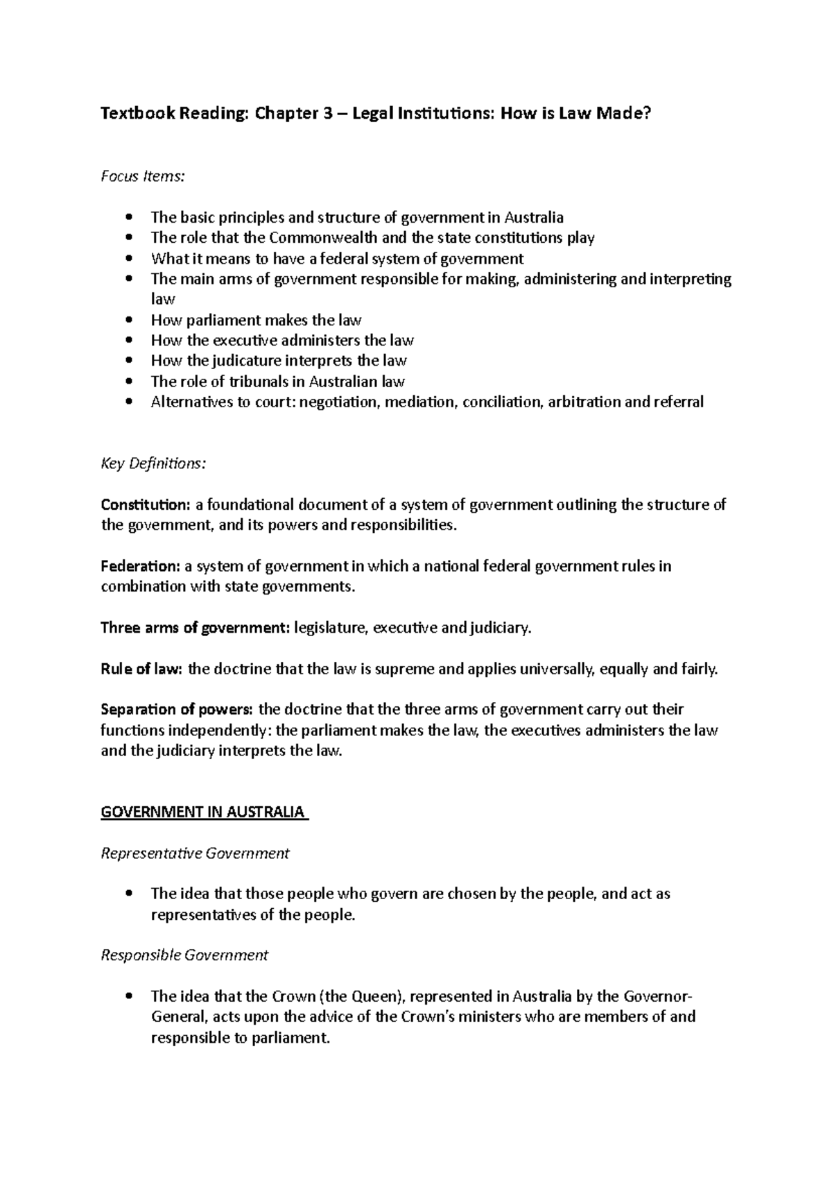 Textbook Readings - Federation: a system of government in which a ...