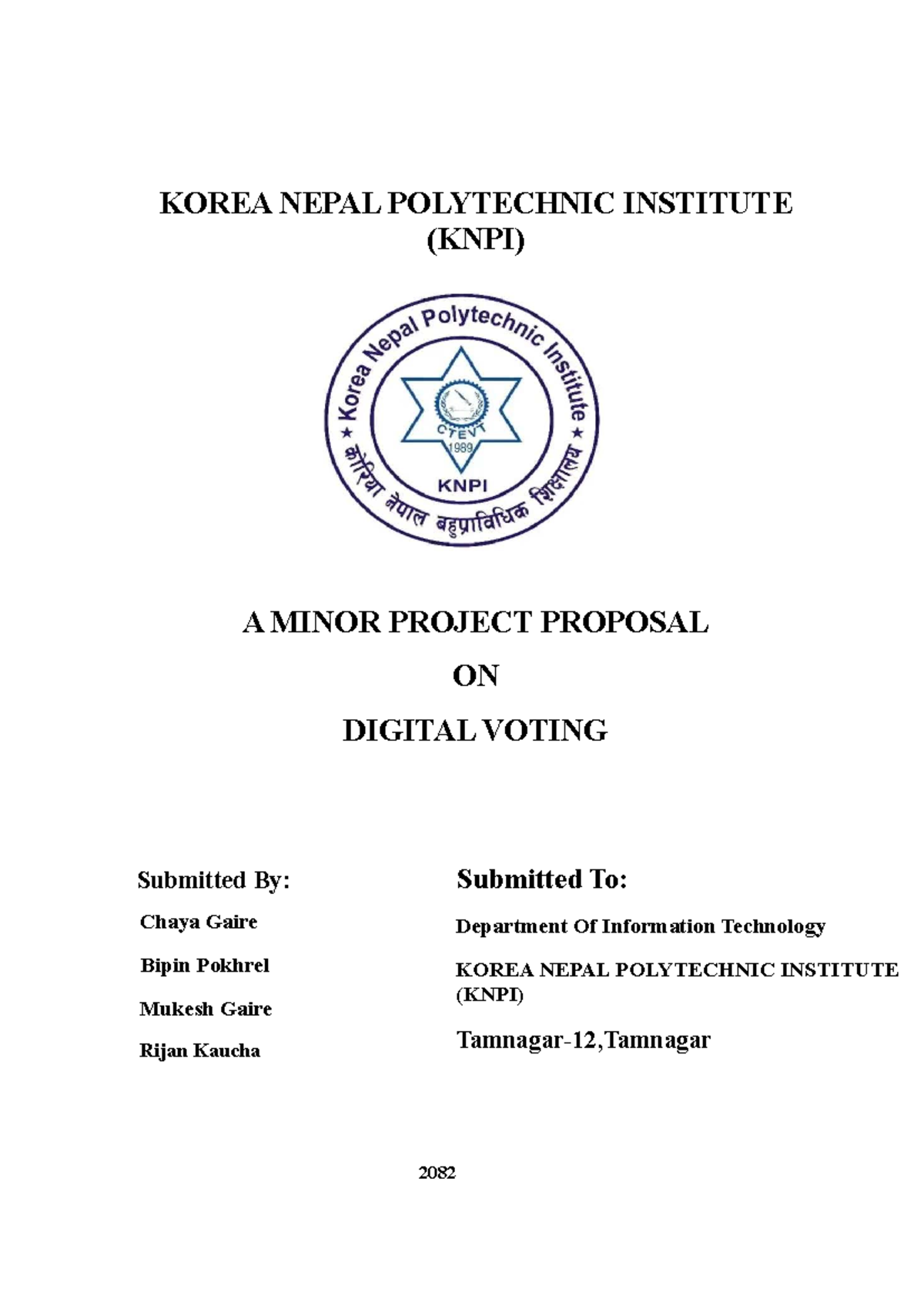 KNPI Minor Project Proposal: Digital Voting System Overview - Studocu