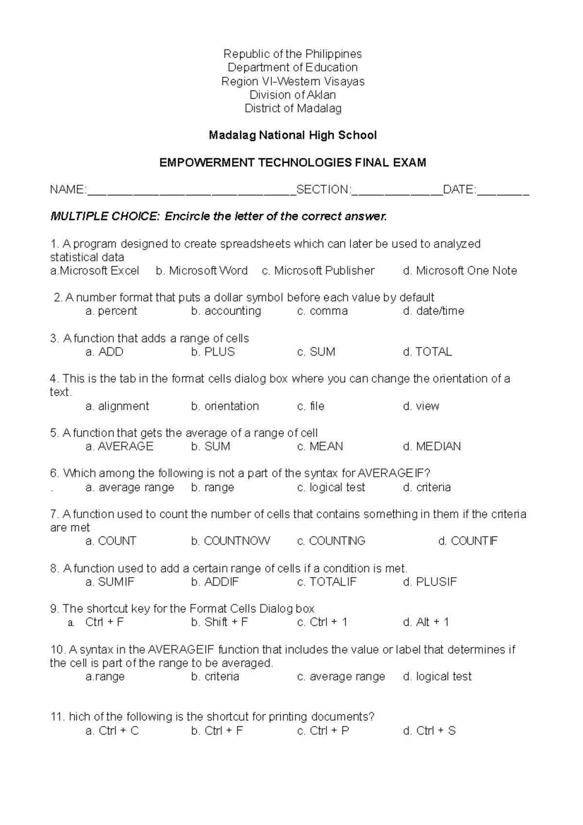 Empowerment Technologies ETECH Final Exam Review Questions - Studocu