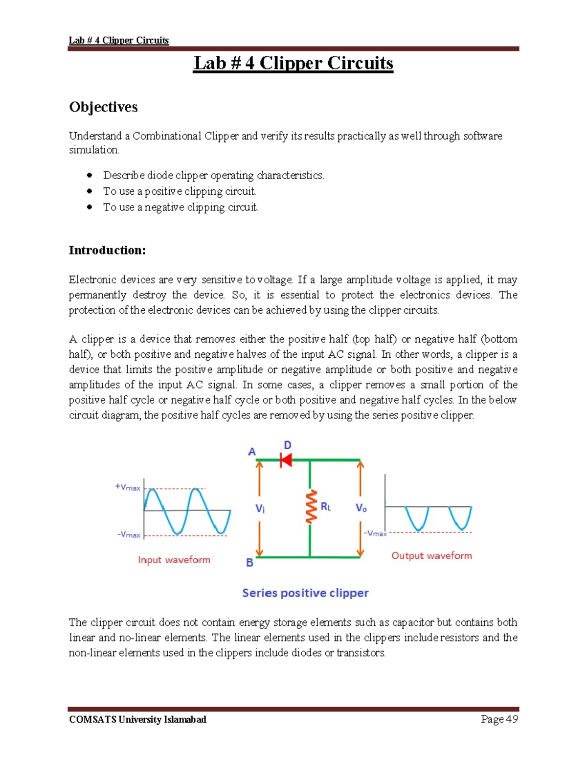 COMSATS University Lab 04: Clipper Circuits Overview and Tasks - Studocu