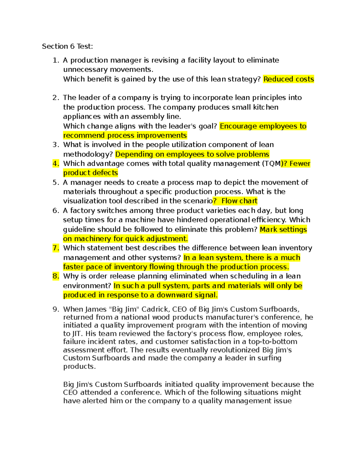 C720 Test Questions Review for Lean Manufacturing Strategies 2024 - Studocu