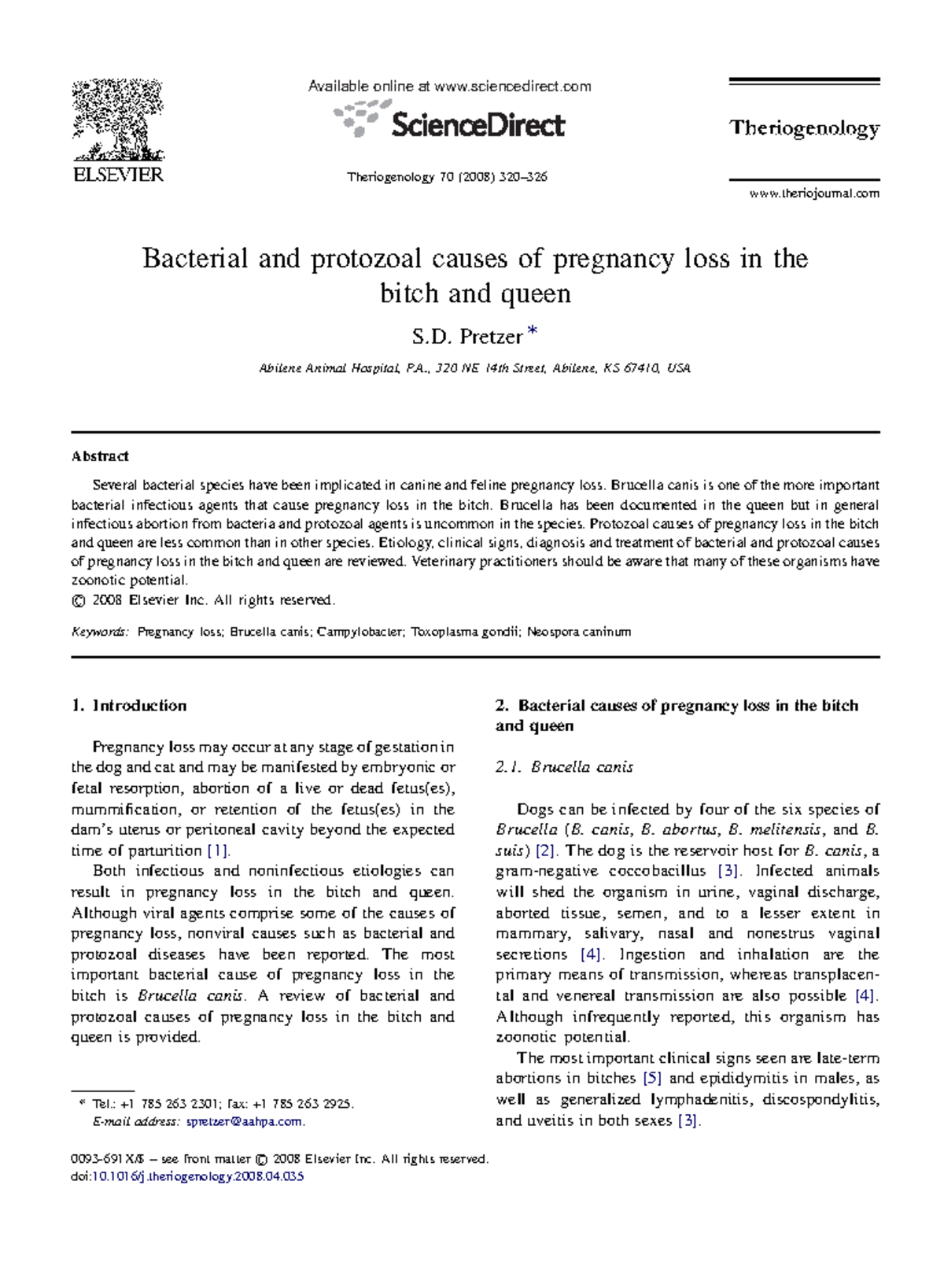 Bacterial and Protozoal Contributors to Pregnancy Loss in Bitches and ...