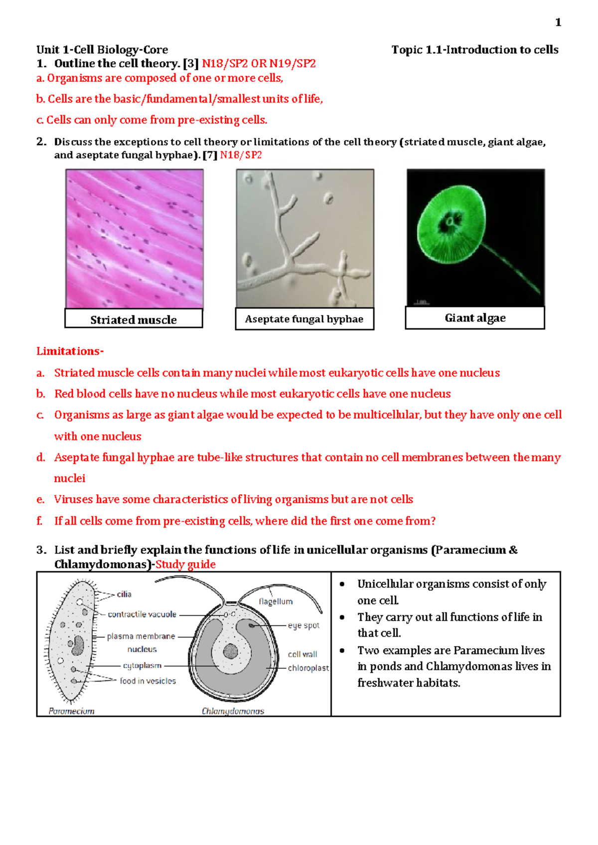 Unit 1-Handout-Answer Key - Unit 1-Cell Biology-Core Topic 1 ...