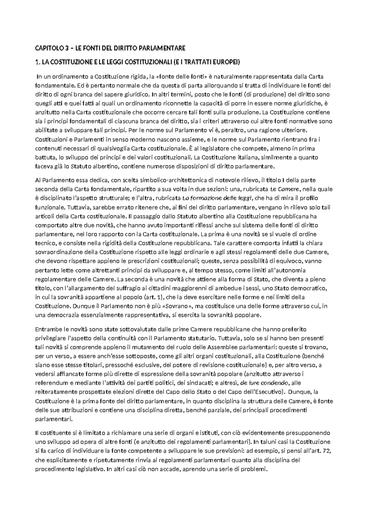 CAPITOLO 3 DIRITTO PARLAMENTARE: LE FONTI DEL DIRITTO E COSTITUZIONE ...