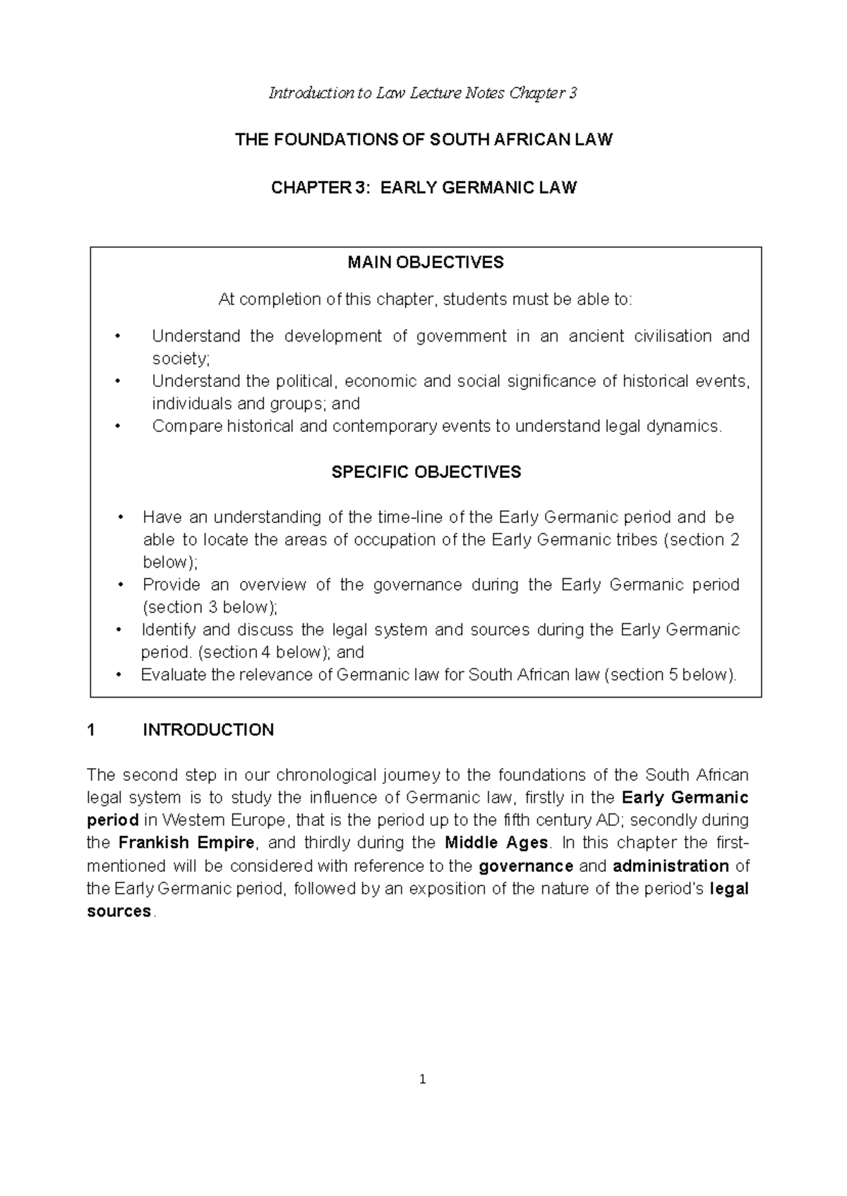 Introduction to Law Lecture Notes: Chapter 3 - Early Germanic Law ...