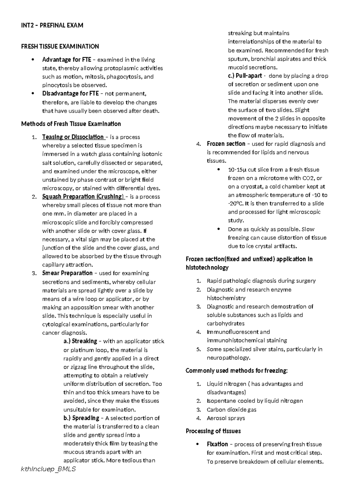 INT2 – Prefinal Exam: Comprehensive Guide to Fresh Tissue Examination ...