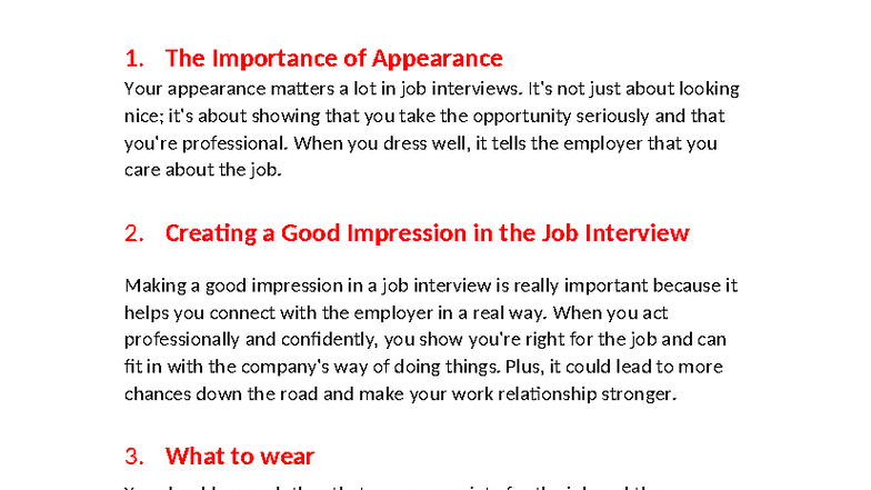 Job Interview Tips: Appearance, Behavior & Communication - Studocu