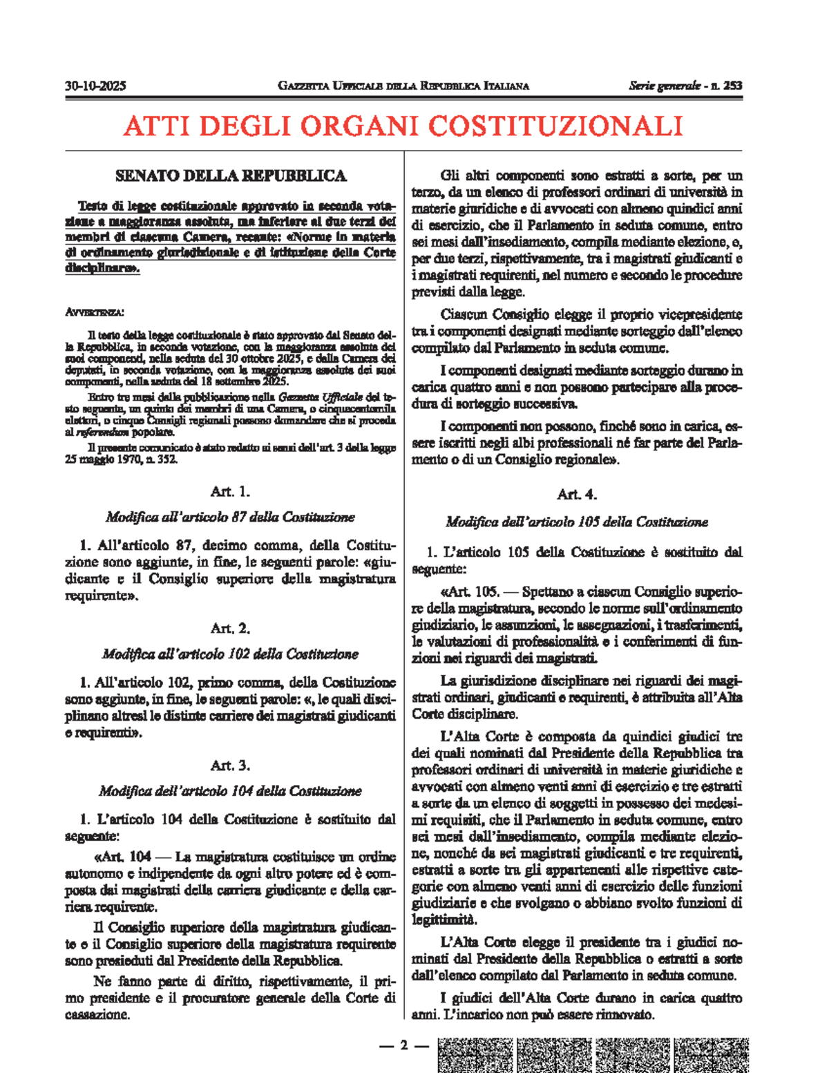 Legge di Revisione Costituzionale: Modifiche agli Artt. 87-110 - Studocu