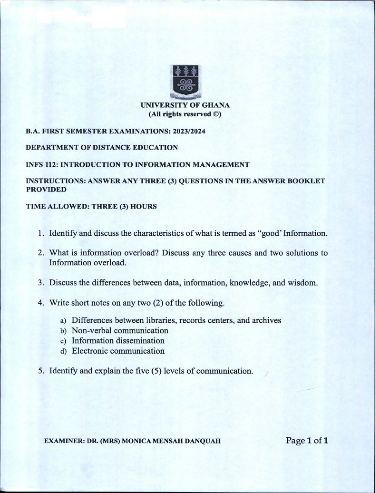 INFS 112: Introduction to Information Management Final Exam Guide - Studocu