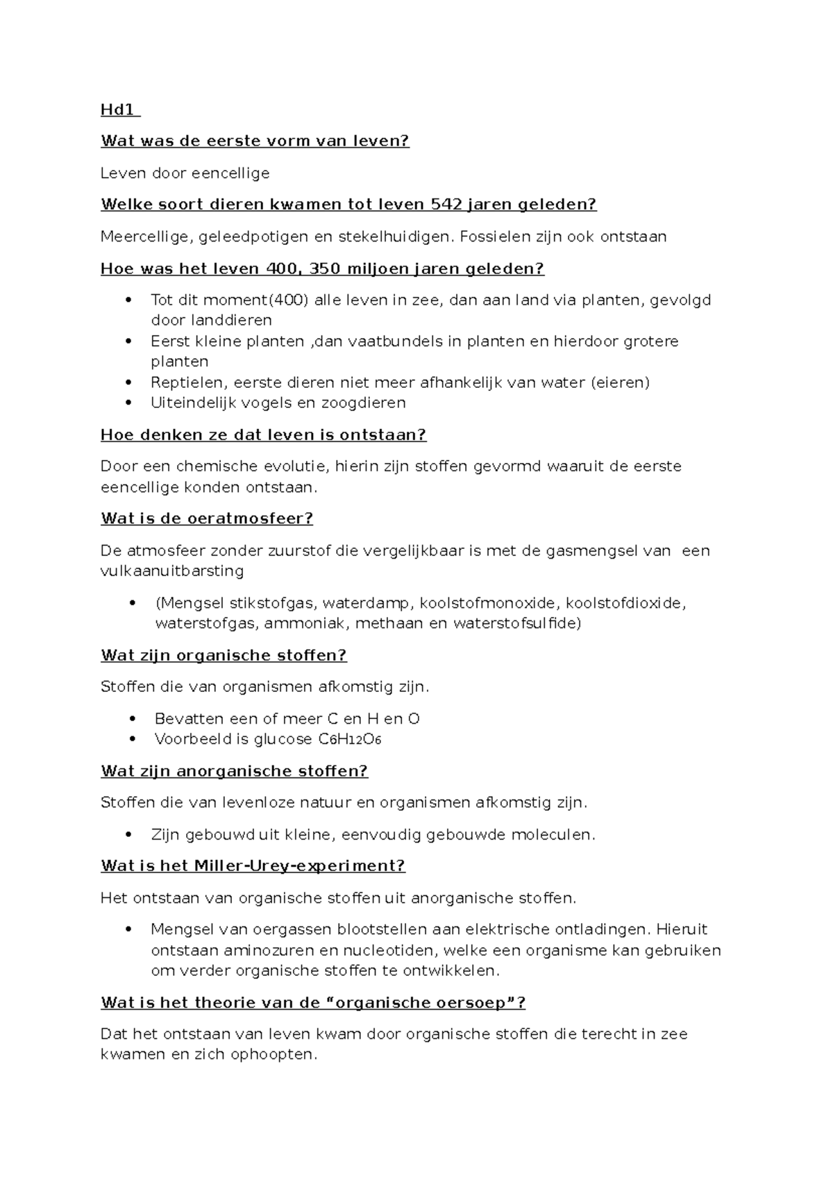 Hd1 Biologie: Ontstaan van Leven en Evolutie - Per 3 Bio V4 - Studeersnel