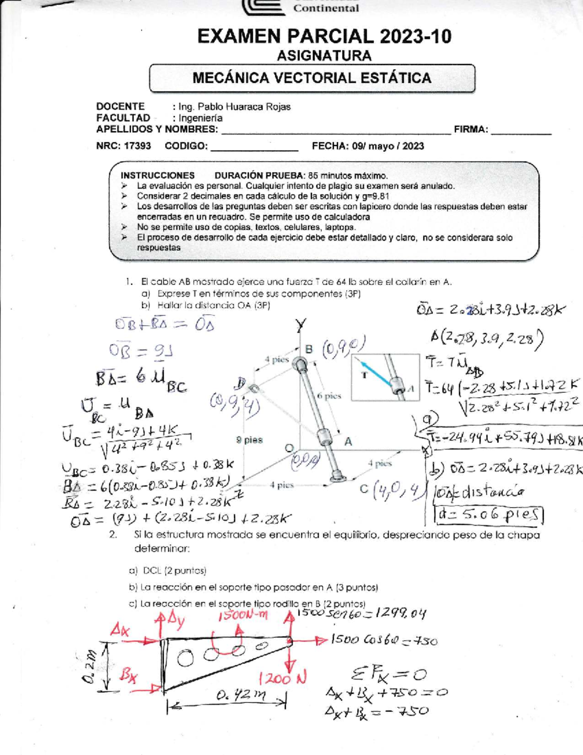 Solución Parcial Examen Mecánica Vectorial Estática NRC 17393 - Studocu