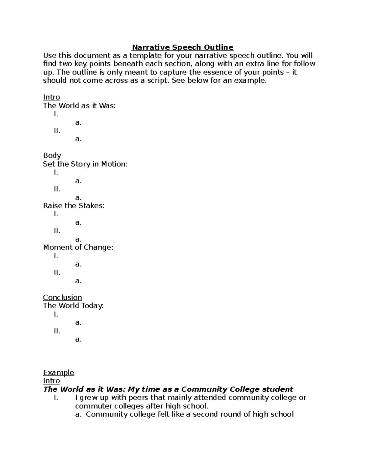 Narrative Speech Outline Template for Communication Studies - Studocu