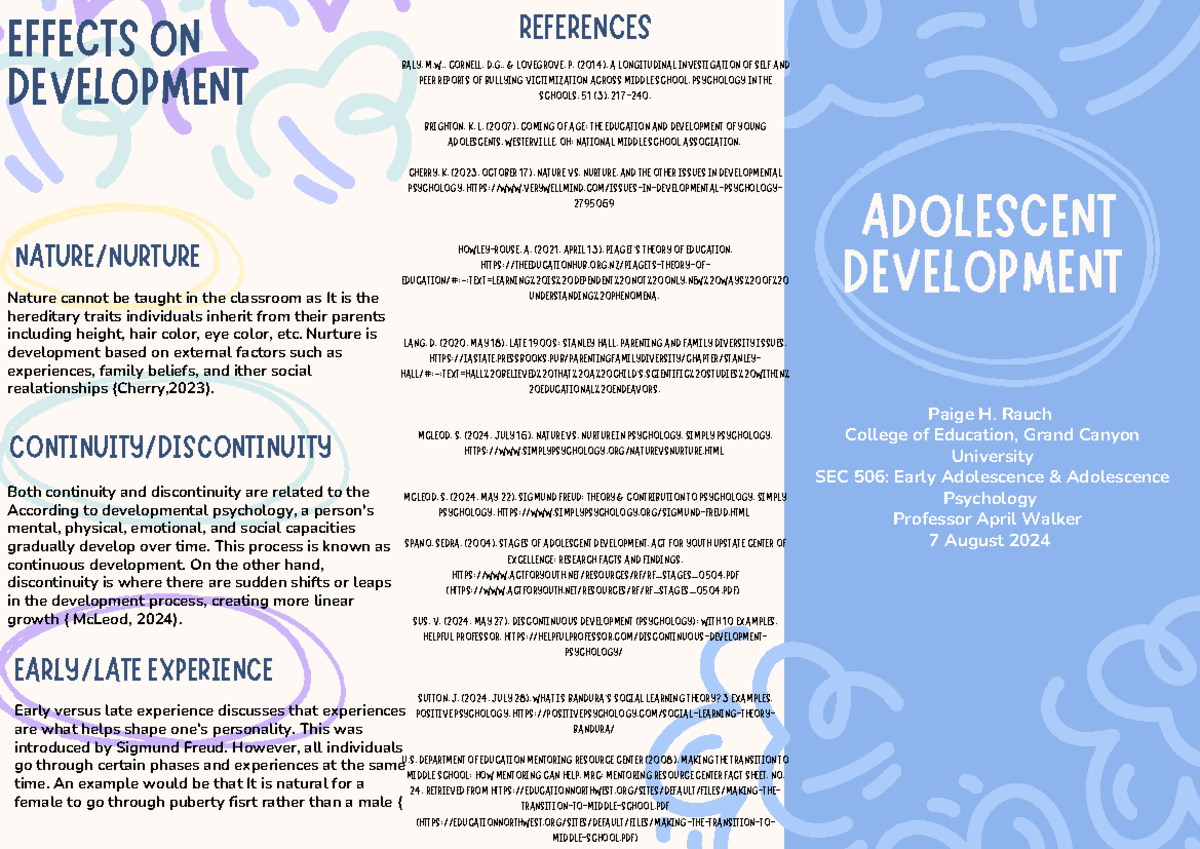 SEC 506: Adolescent Development Influences - Nature, Nurture, and ...