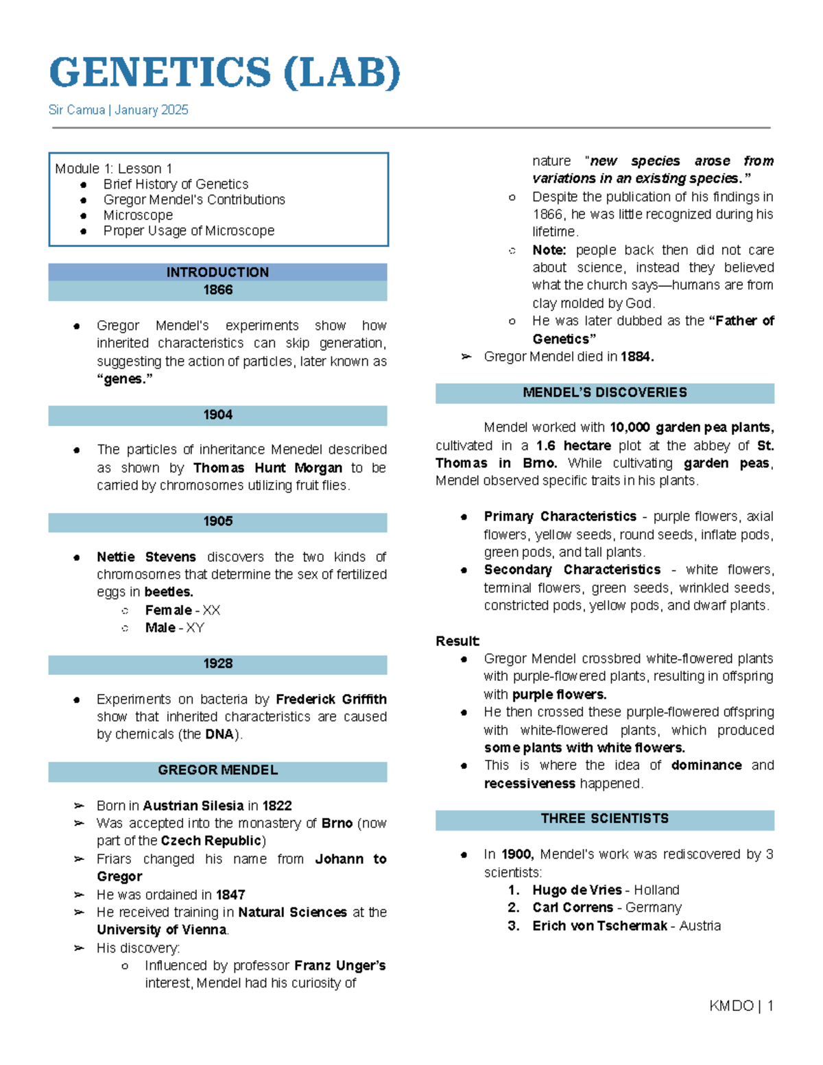 Genetics (Lab) - 3rd week of January - GENETICS (LAB) Sir Camua ...